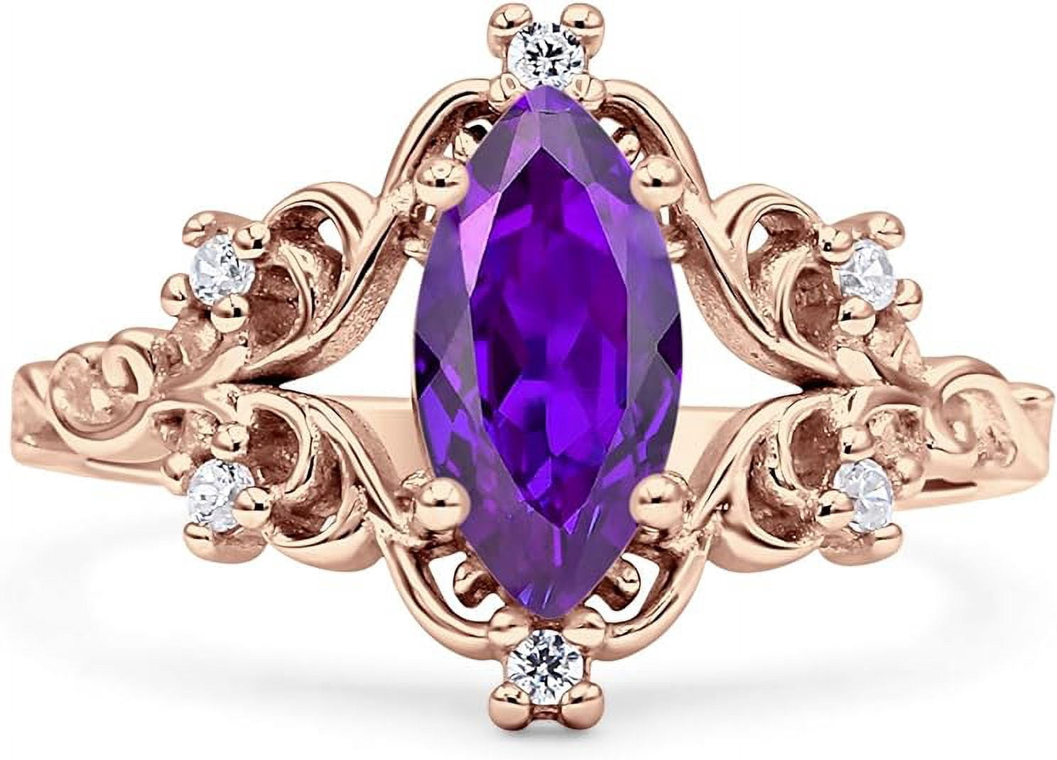 Art Deco Marquise Filigree Engagement Ring Amethyst Cubic Zirconia Rose ...
