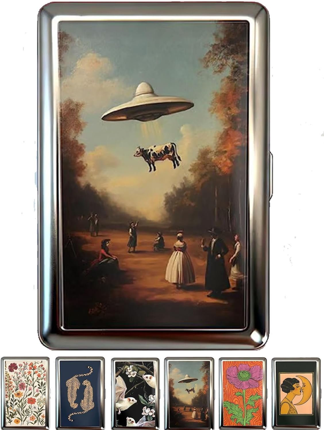 Art Deco Metal Wallet, Vintage Illustrated Card Case (Moon/Floral ...