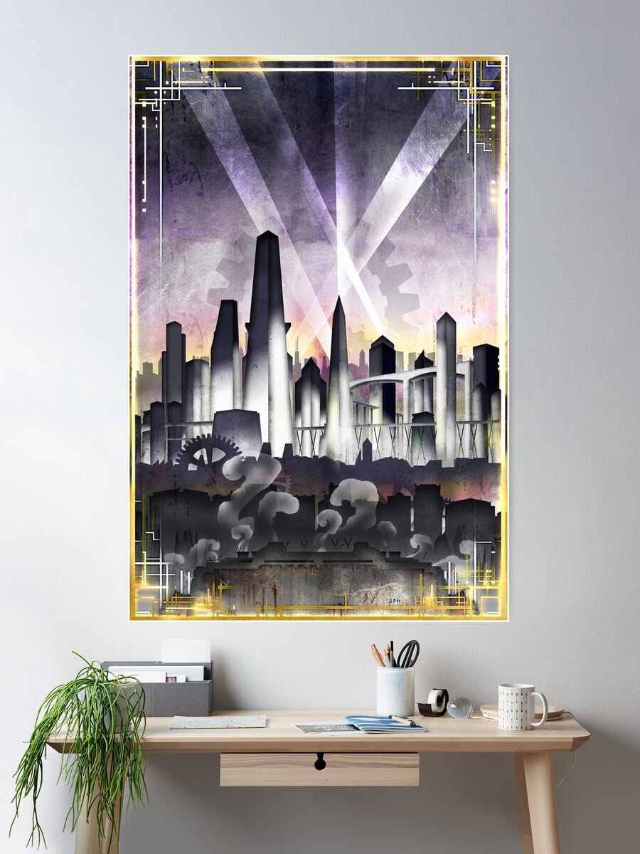 Art Deco Metropolis - Steampunk Vintage City Skyline Poster Wall Art ...