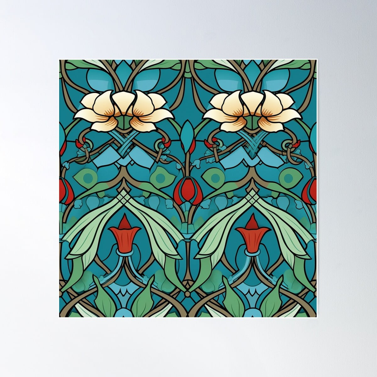 Art Deco Nouveau Inspired Floral Tapestry Poster Wall Art, Modern Wall ...