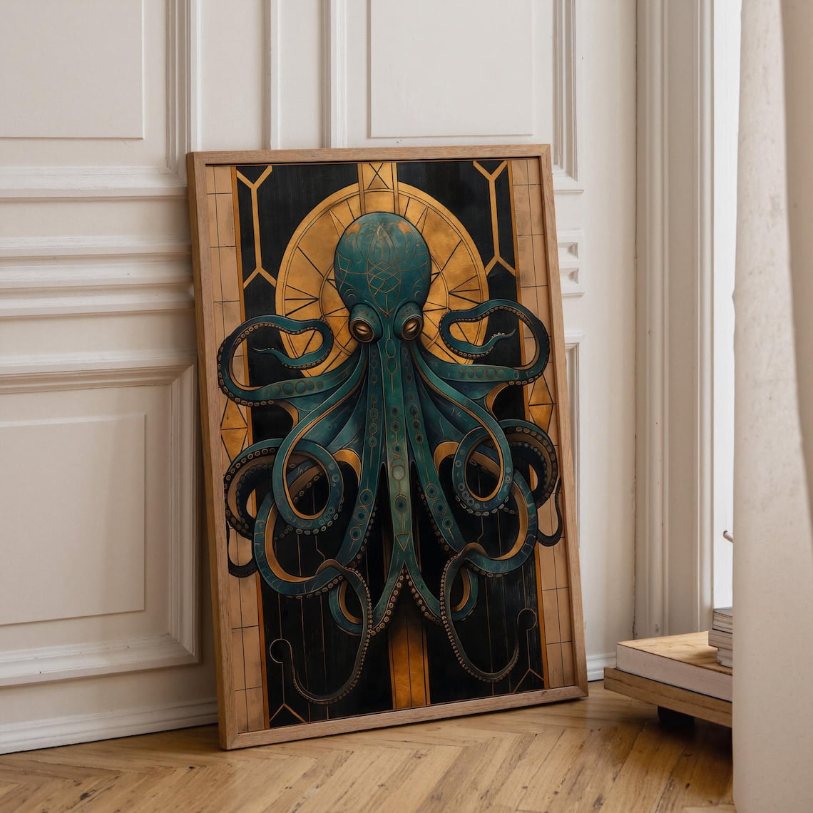 Art Deco Octopus Luxury Nautical Teal and Gold Ocean Statement Coastal ...