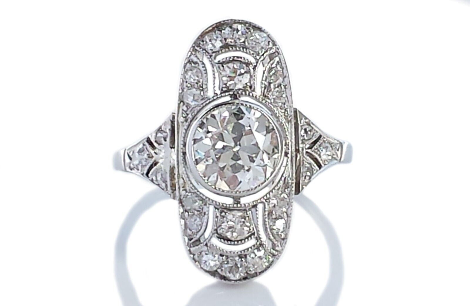 Art Deco Openwork Filigree Diamond Ring, 2.3 Ct Round Simulated Diamond ...