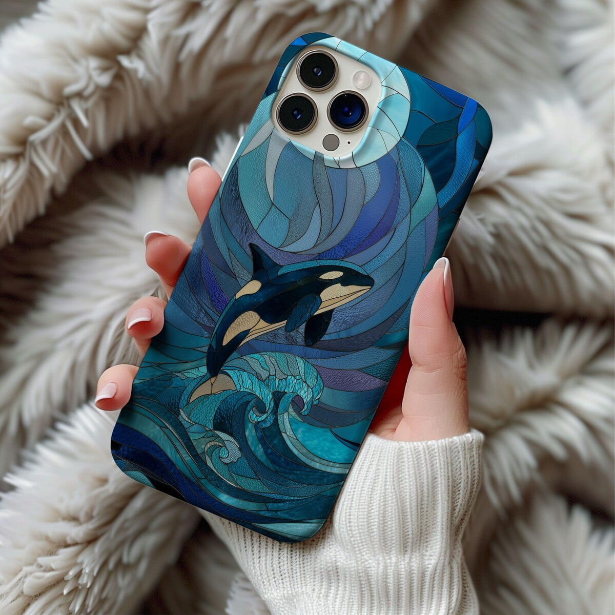 Art Deco Orca Whale Stained Glass Ocean Phone Case 17 16 15 14 13 12 11 ...