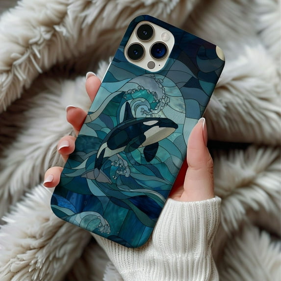 Art Deco Orca Whale Stained Glass Ocean Phone Case 17 16 15 14 13 12 11 ...