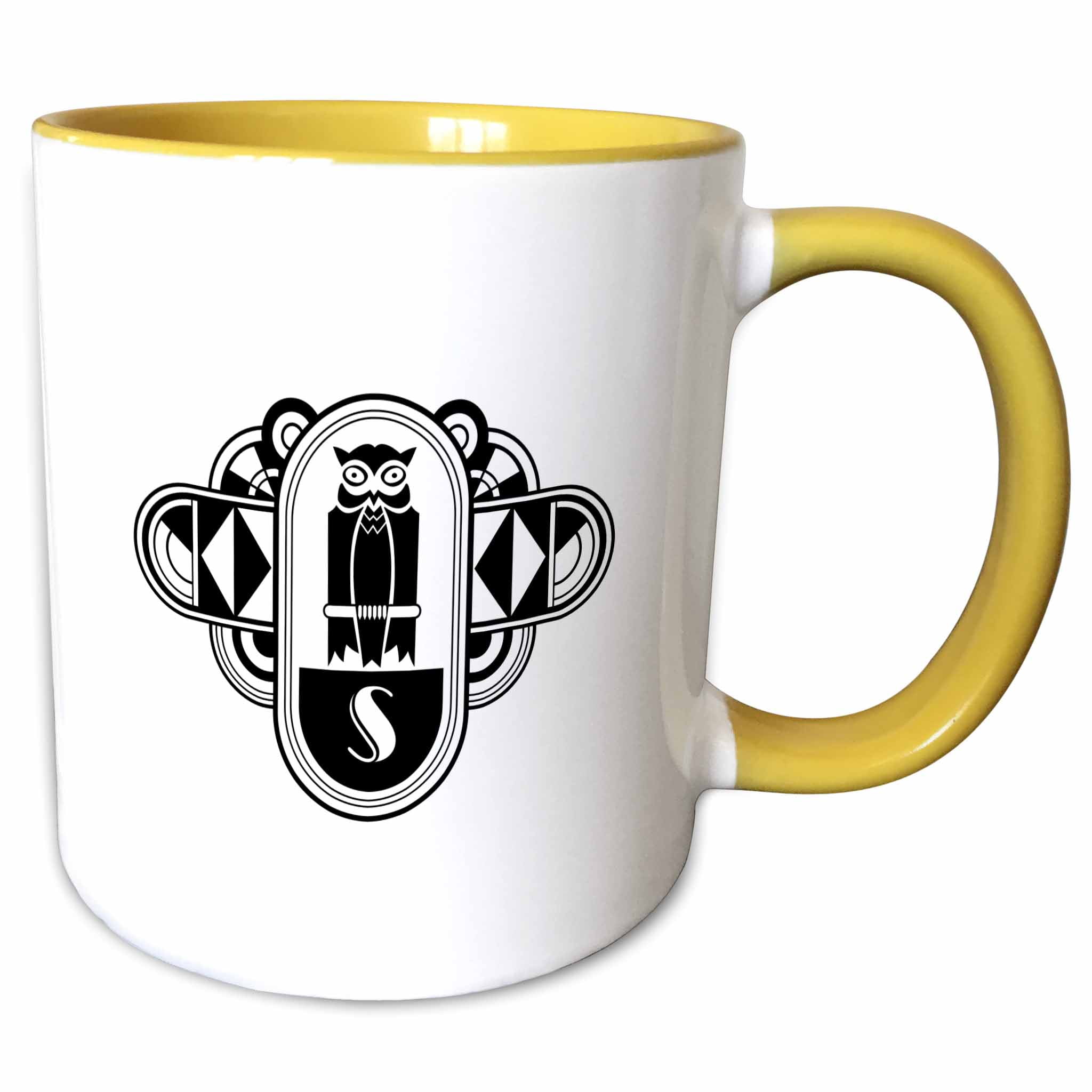 3drose, Art Deco Owl Monogram Letter S- Black on White, 15oz Two-tone ...