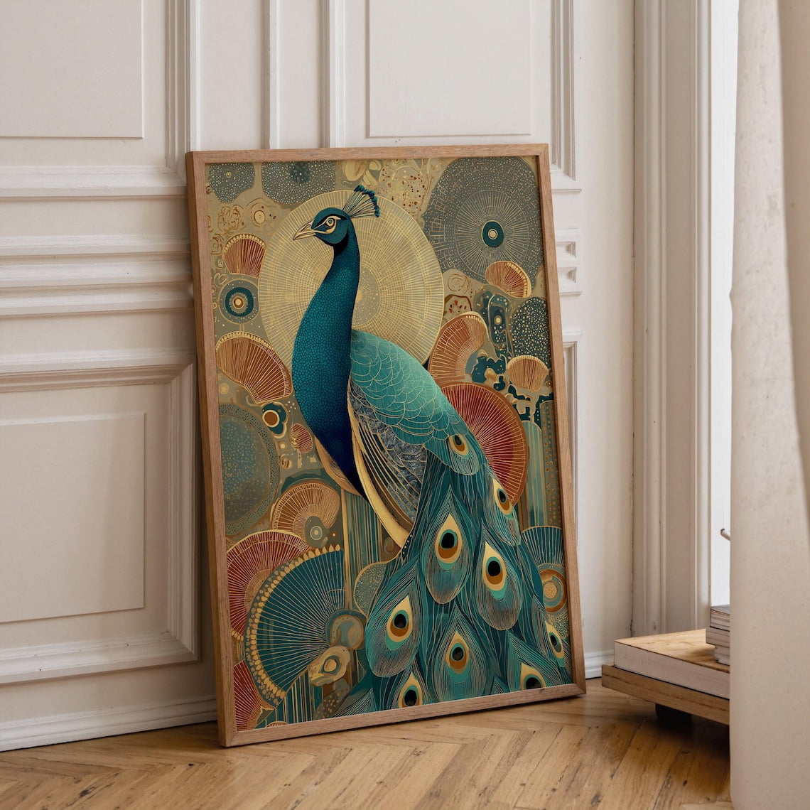 Art Deco Peacock Elegant Gold Teal Bird Illustration Luxurious Vintage ...