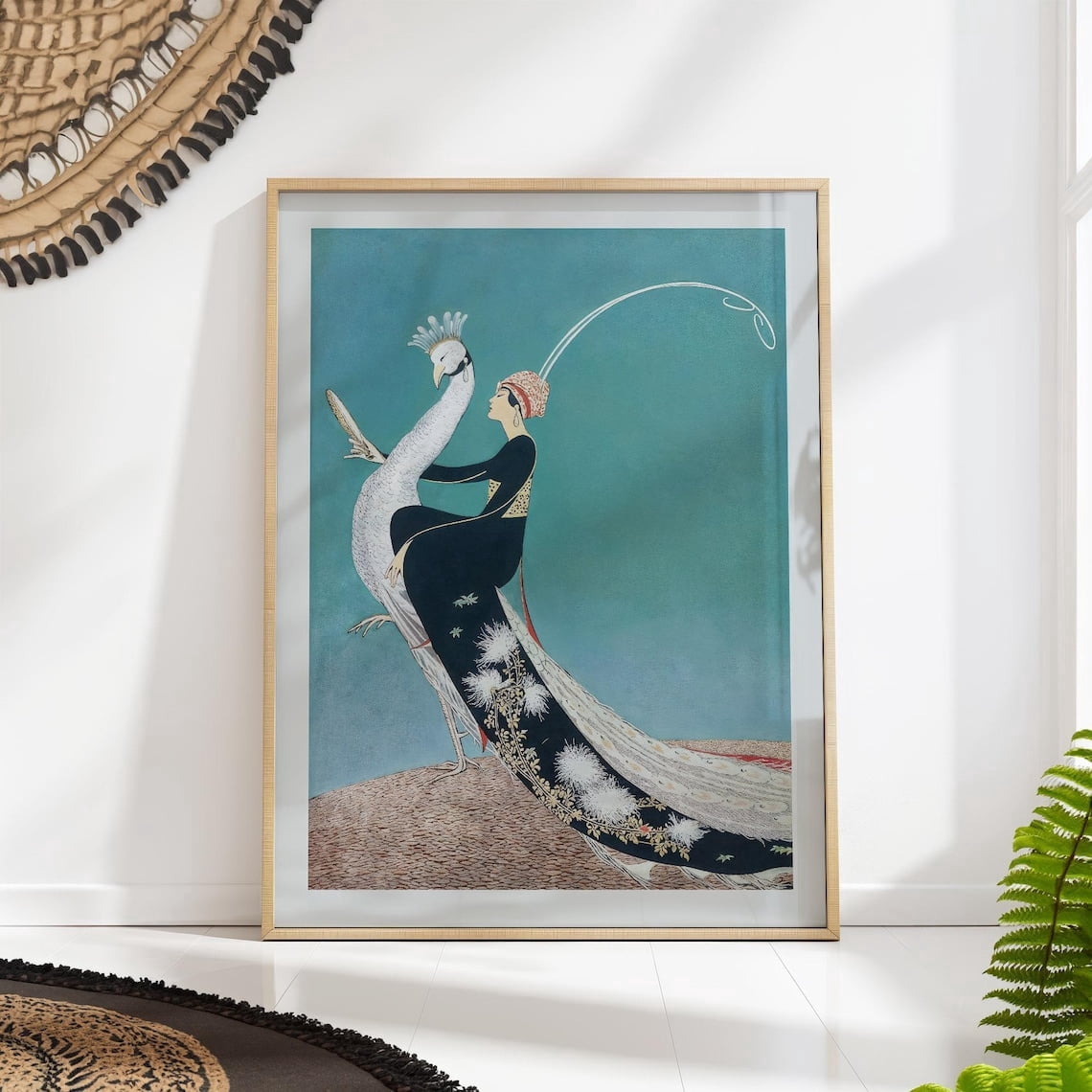 Art Deco Peacock Lady Vintage Teal Glamour Wall Art , Poster Print Only ...
