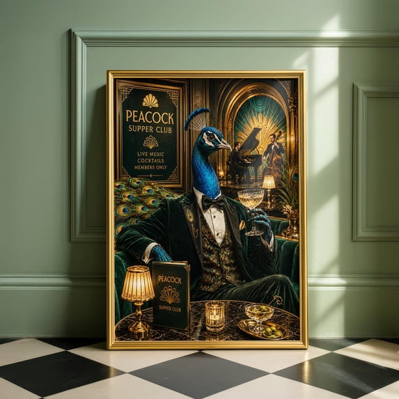 Art Deco Peacock Supper Club Glamorous Lounge Wall Art, Stretched ...