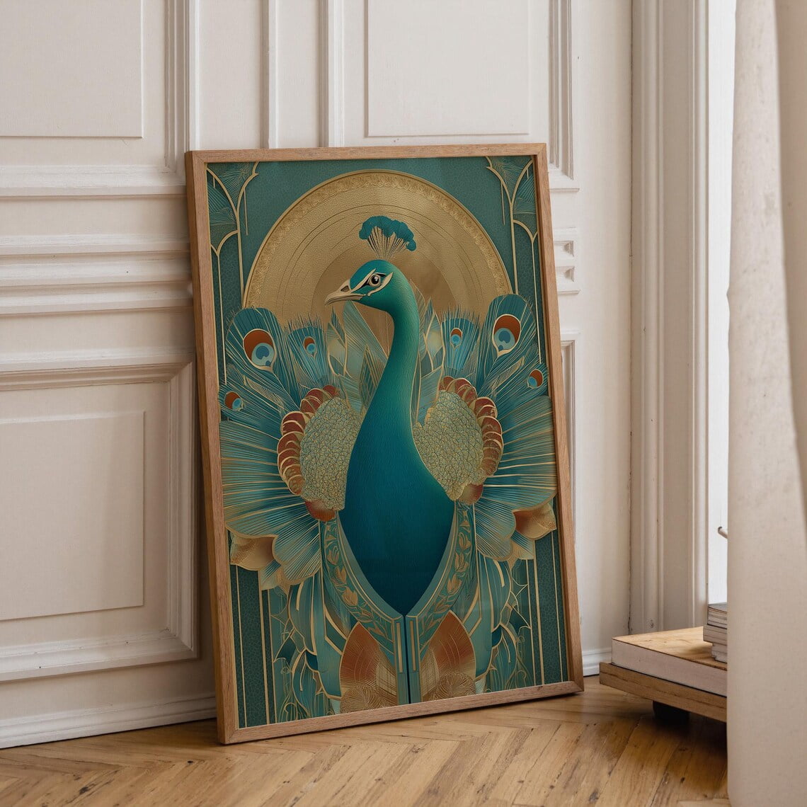 Art Deco Peacock Teal Gold Elegant Bird Vintage Glam Luxury Geometric ...