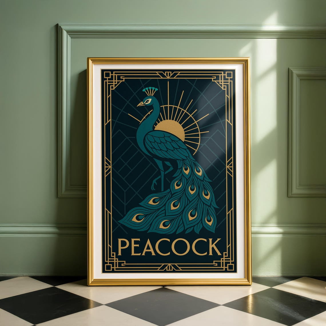 Art Deco Peacock Teal Gold Wall Art Poster Unframed Paper Print ...
