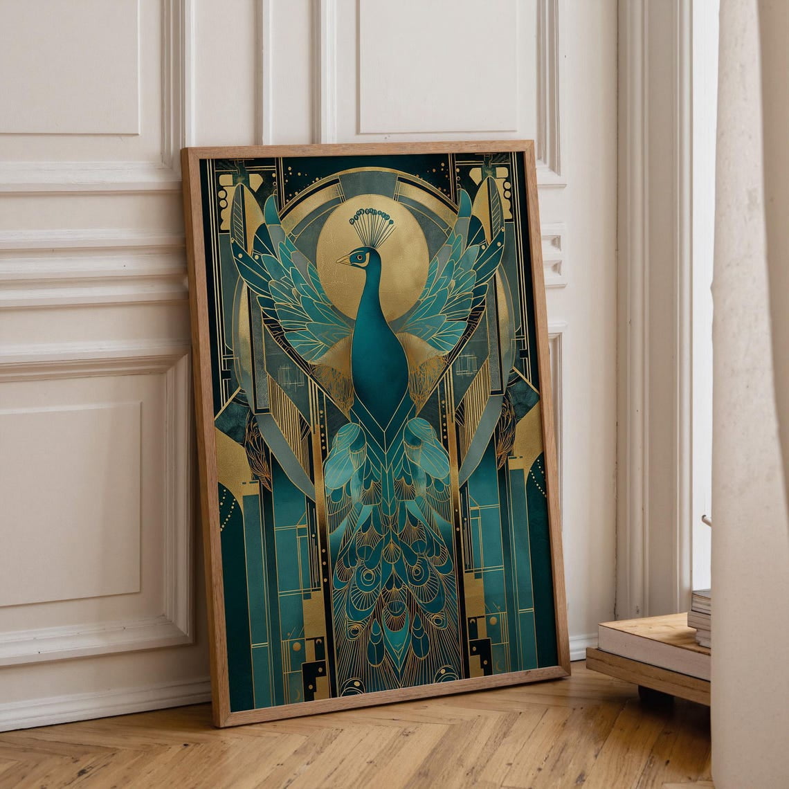 Art Deco Peacock Wall Art Teal and Gold Elegant Bird Vintage Glam Home ...