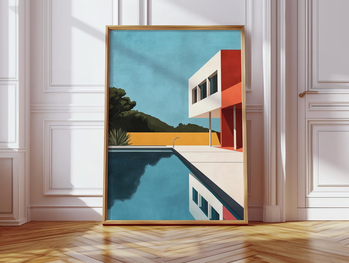 Art Deco Pool Bauhaus Architecture Print, Hiroshi Nagai Inspired Print ...