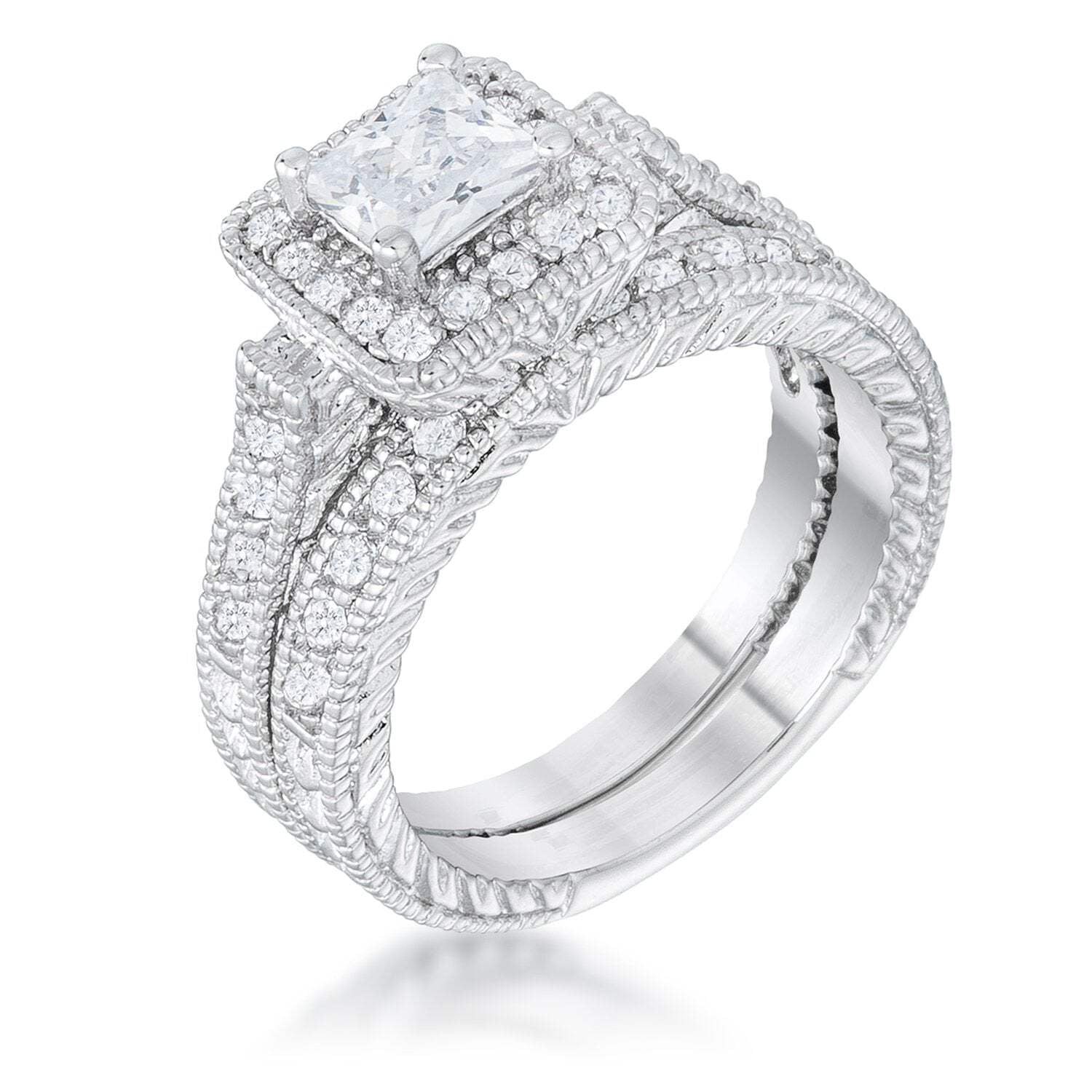 Art Deco Princess Cut Bridal Set - Walmart.com