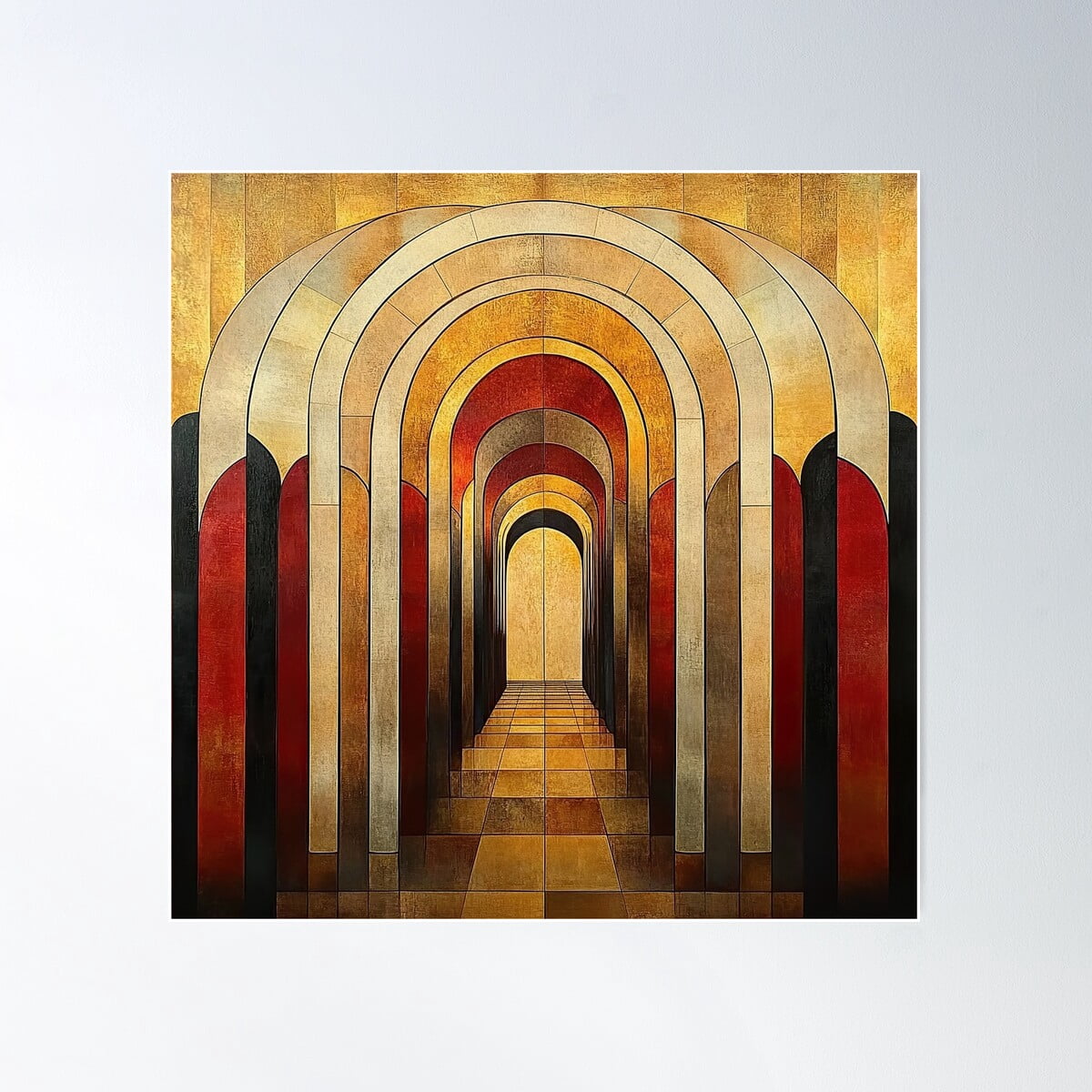 Art Deco Red Gold Poster Wall Art, Modern Wall Decor For Living Room ...