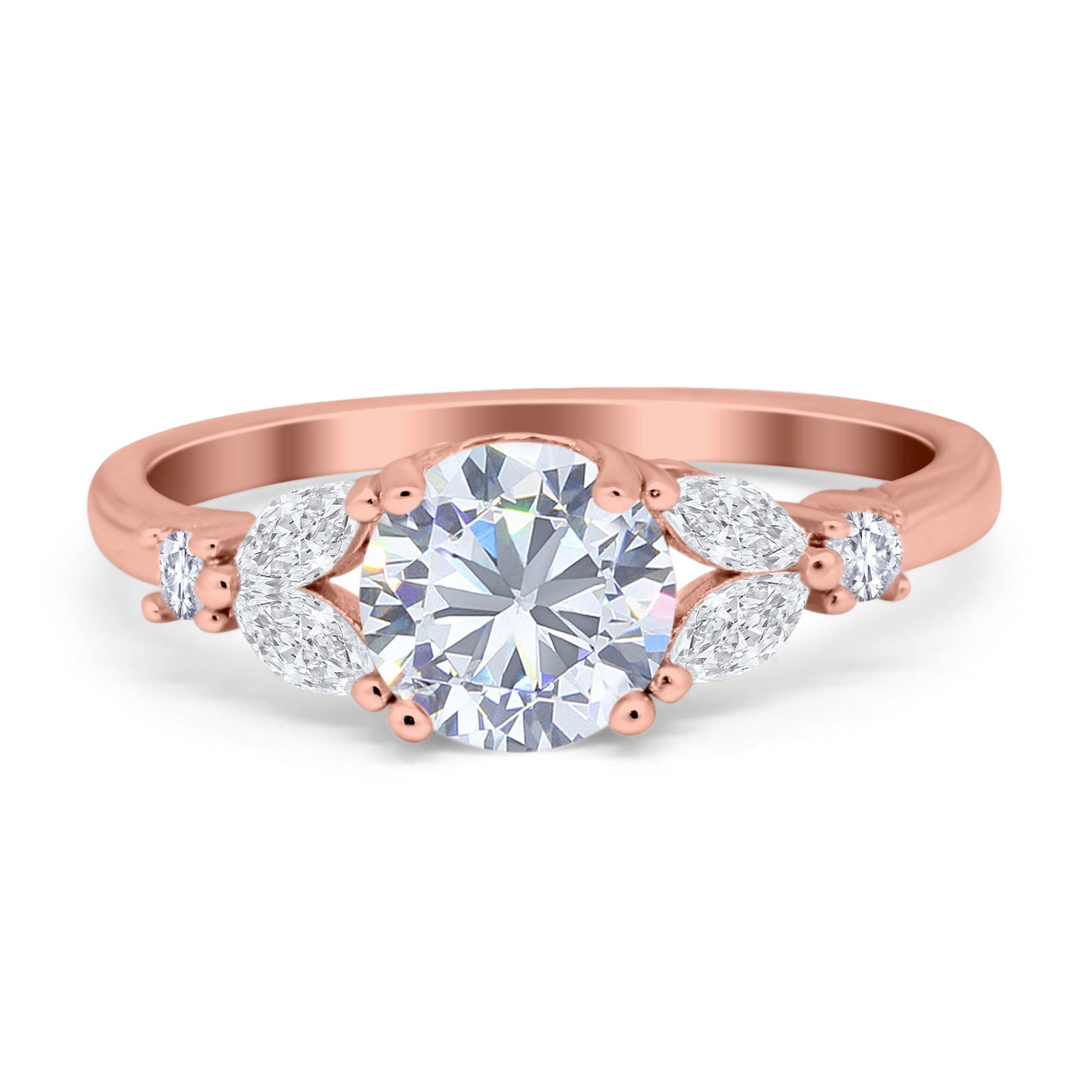 Art Deco Ring Cubic Zirconia Rose Tone 925 Sterling Silver, Size 5 ...