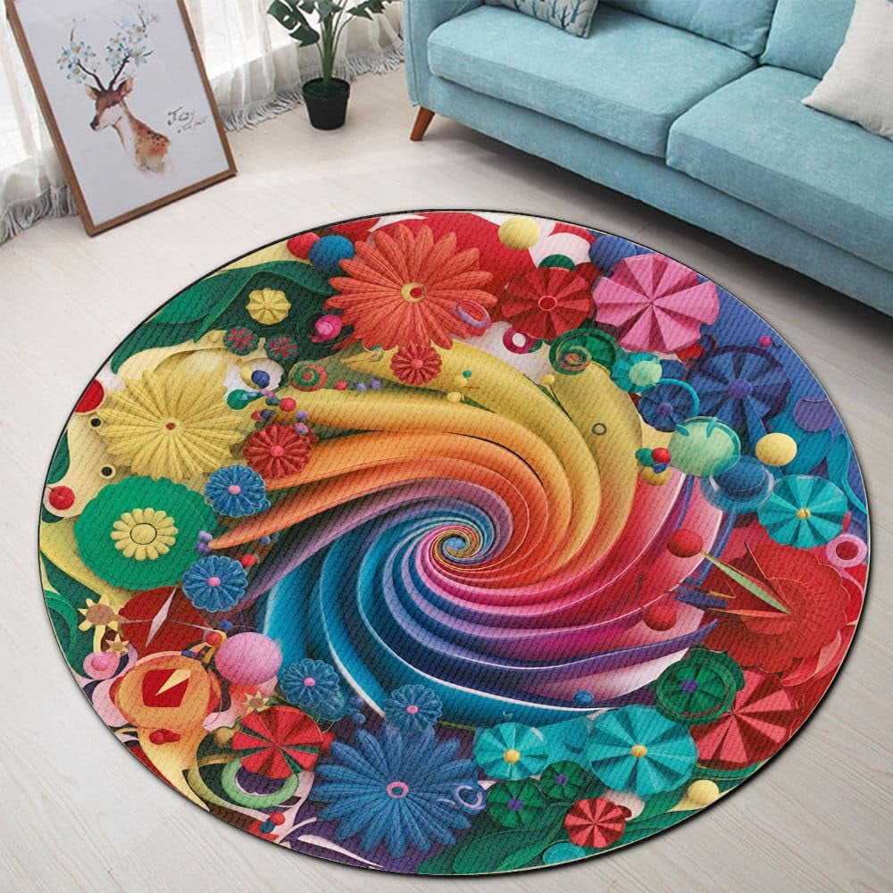 Art Deco Round Area Rug, geometric glam circle carpet for bedroom ...