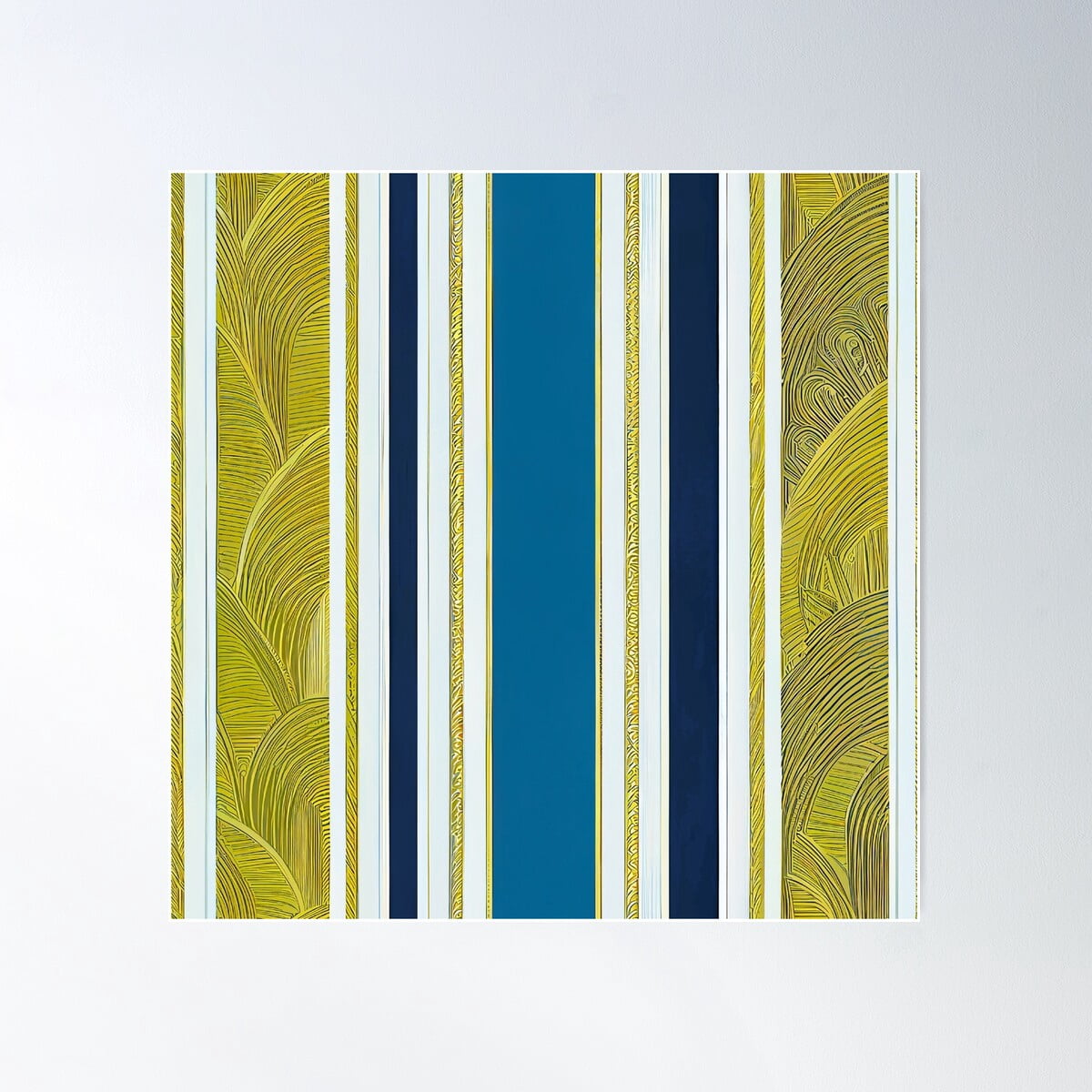 Art Deco Royal Blue And Golden Stripes Pattern Poster Wall Art, Modern ...