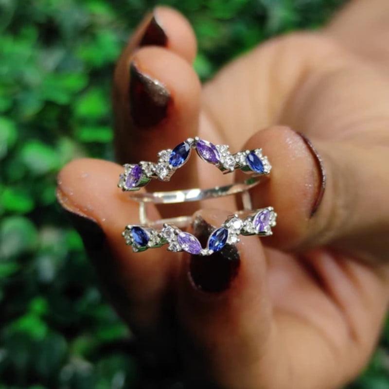 Art Deco Sapphire and Amethyst Ring Enhancer 925 Sterling Silver ...