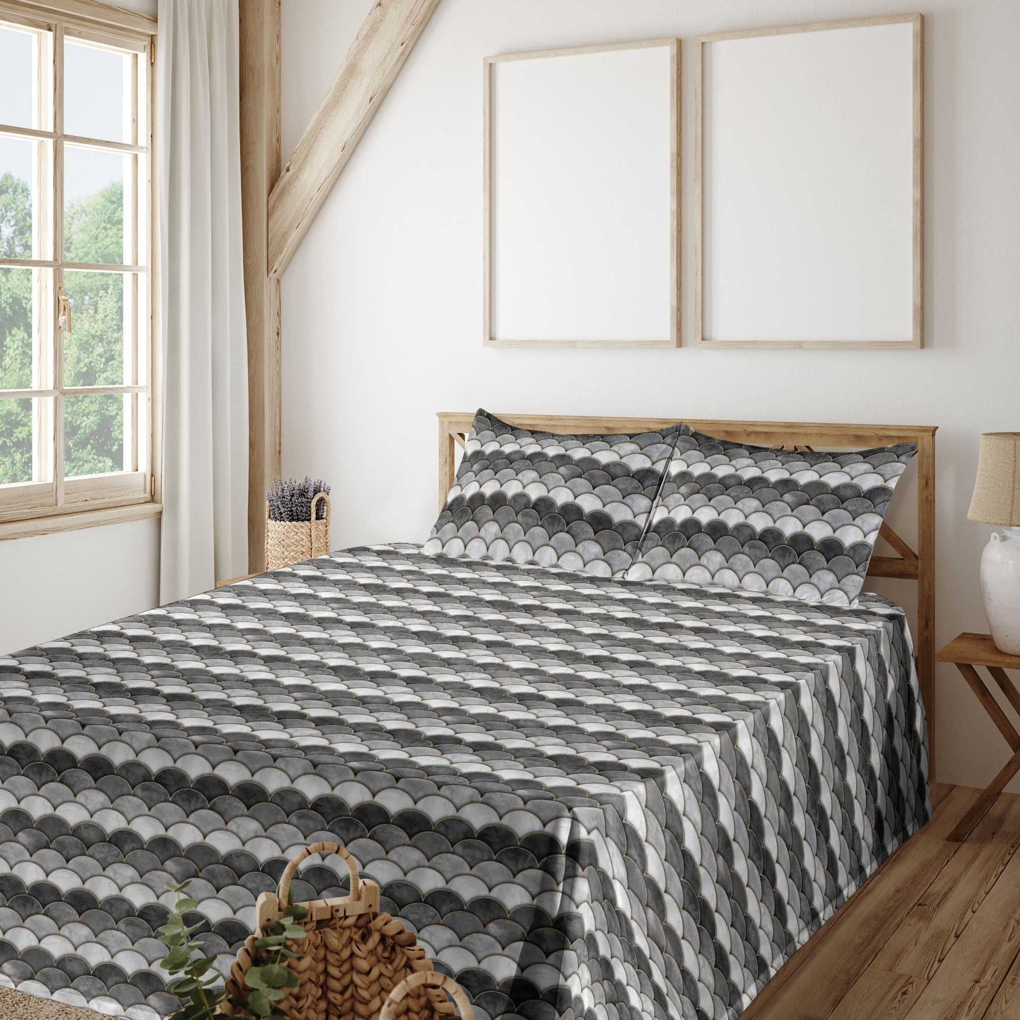 Art Deco Sheet Set, Wavy Like Circular Motifs Monochrome Style of ...