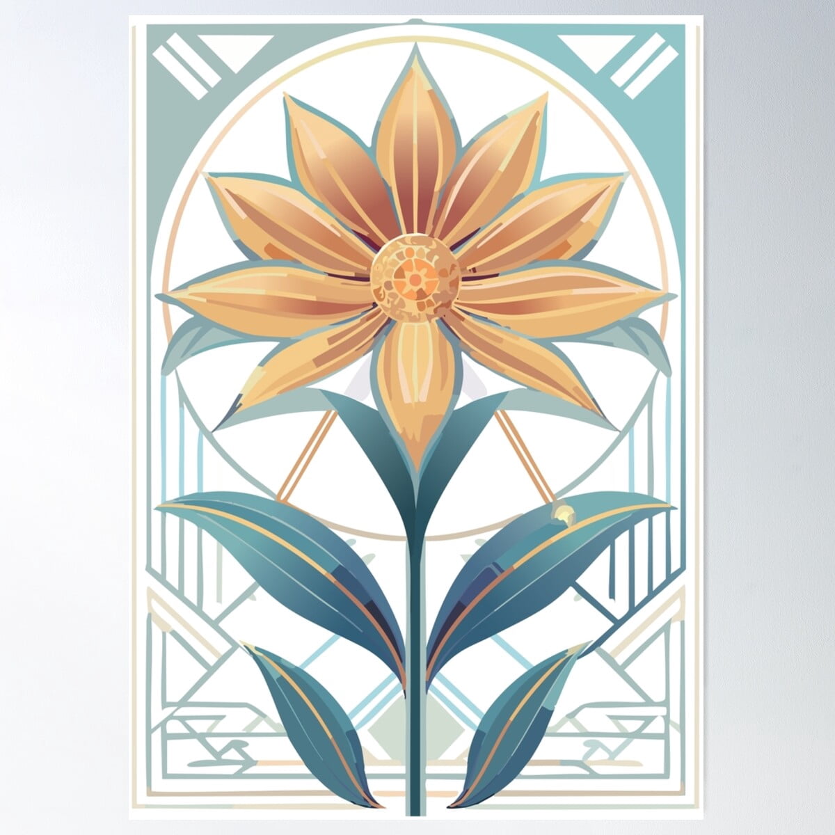 Art Deco Single Flower Poster Wall Art, Modern Wall Decor For Living ...