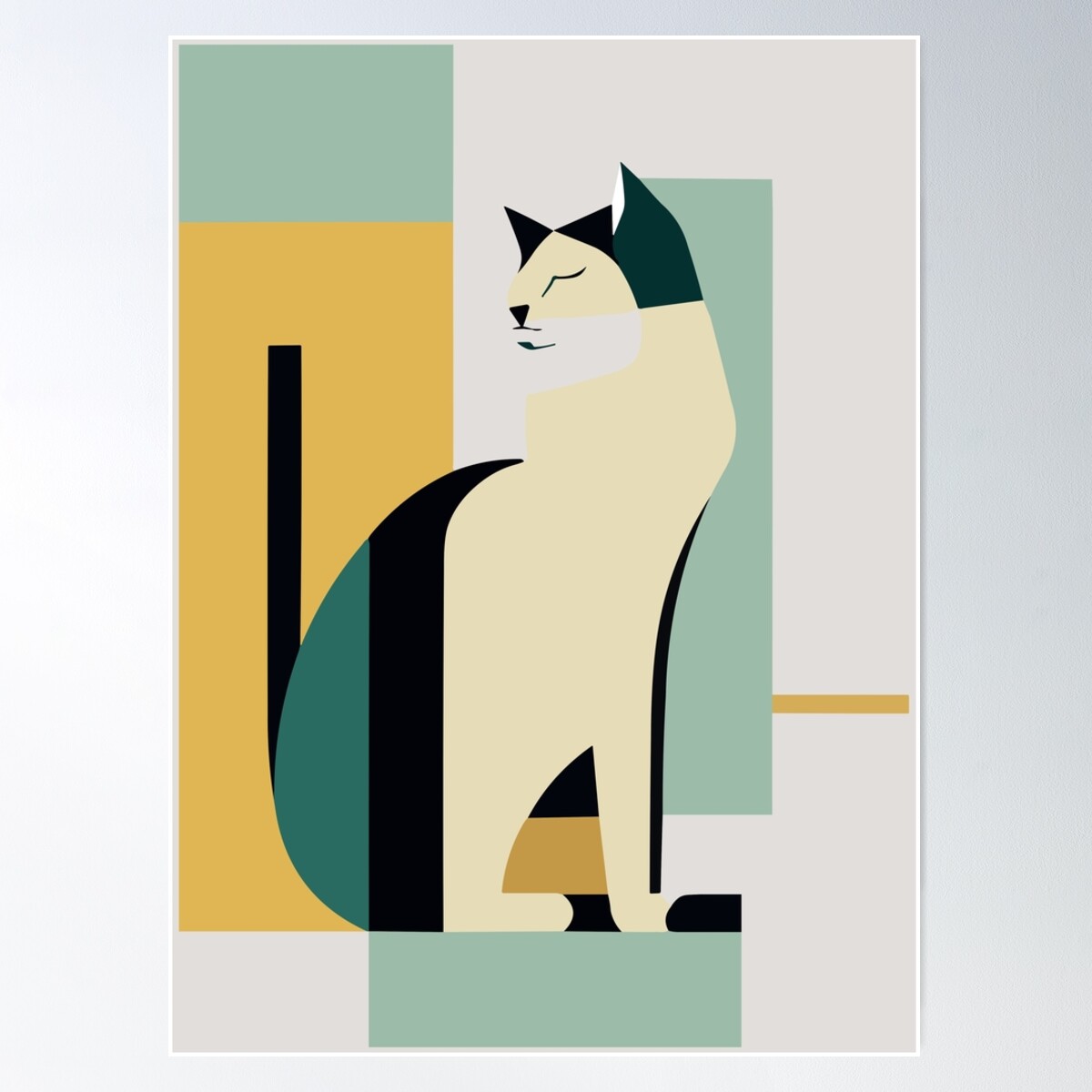 Art Deco Sitting Cat - Cubist Minimalist Illustration, For Animal ...