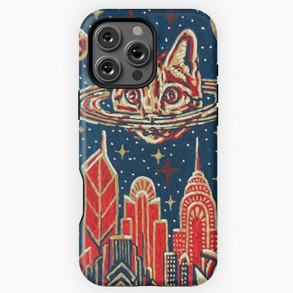Art Deco Space Cat Retro Futuristic iPhone Case 11 12 13 14 15 16 17 ...