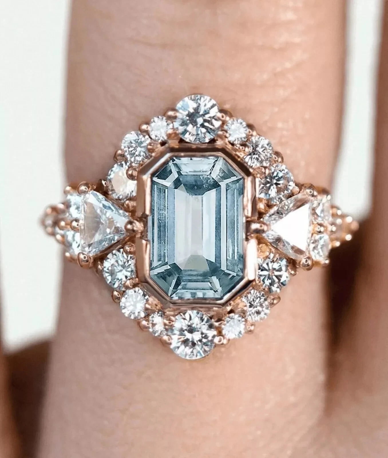 Art Deco Style 3Ct Emerald Cut Lab Created Aquamarine & Diamond Wedding ...