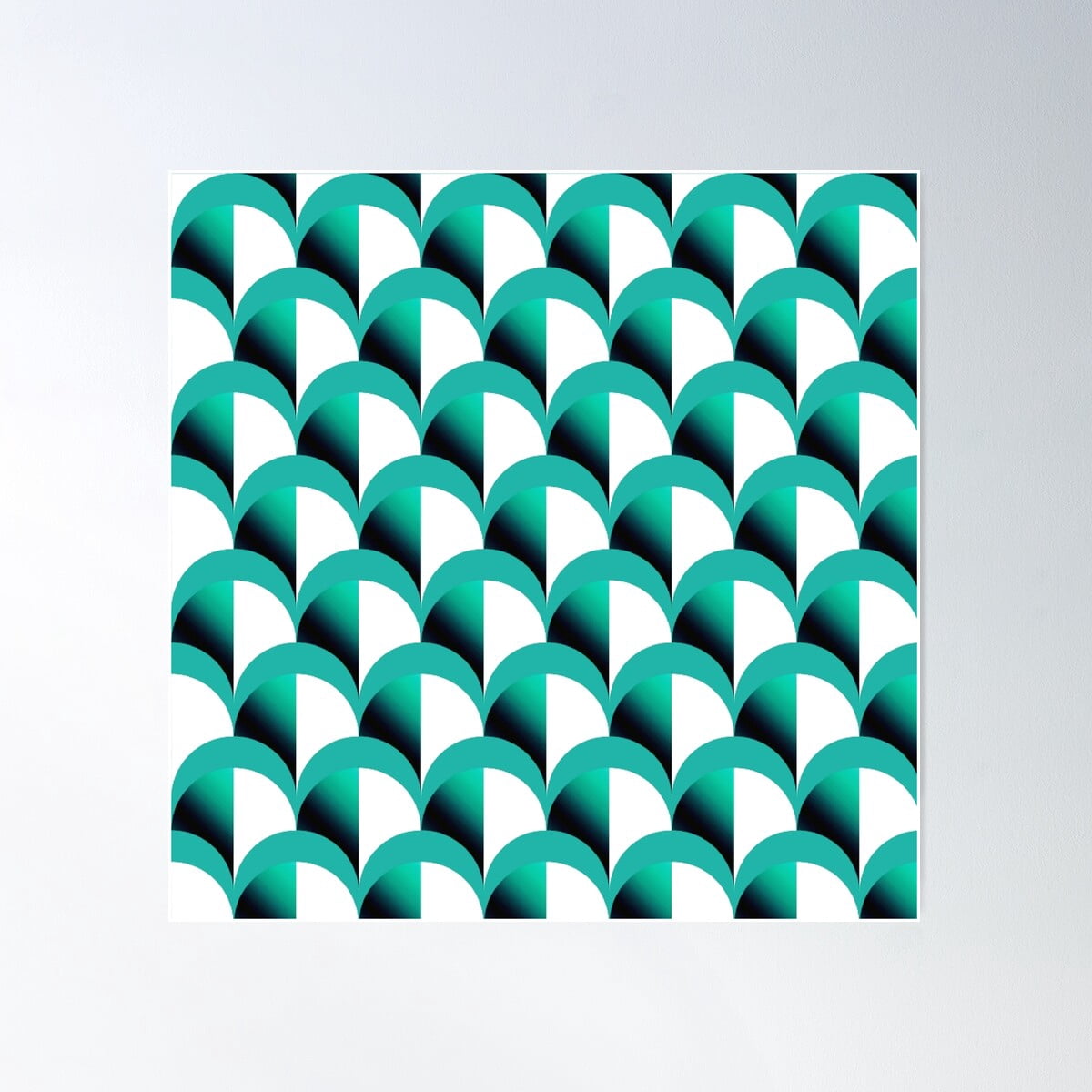 Art Deco Teal Green & Cream Half Fan Pattern Poster Wall Art, Modern ...