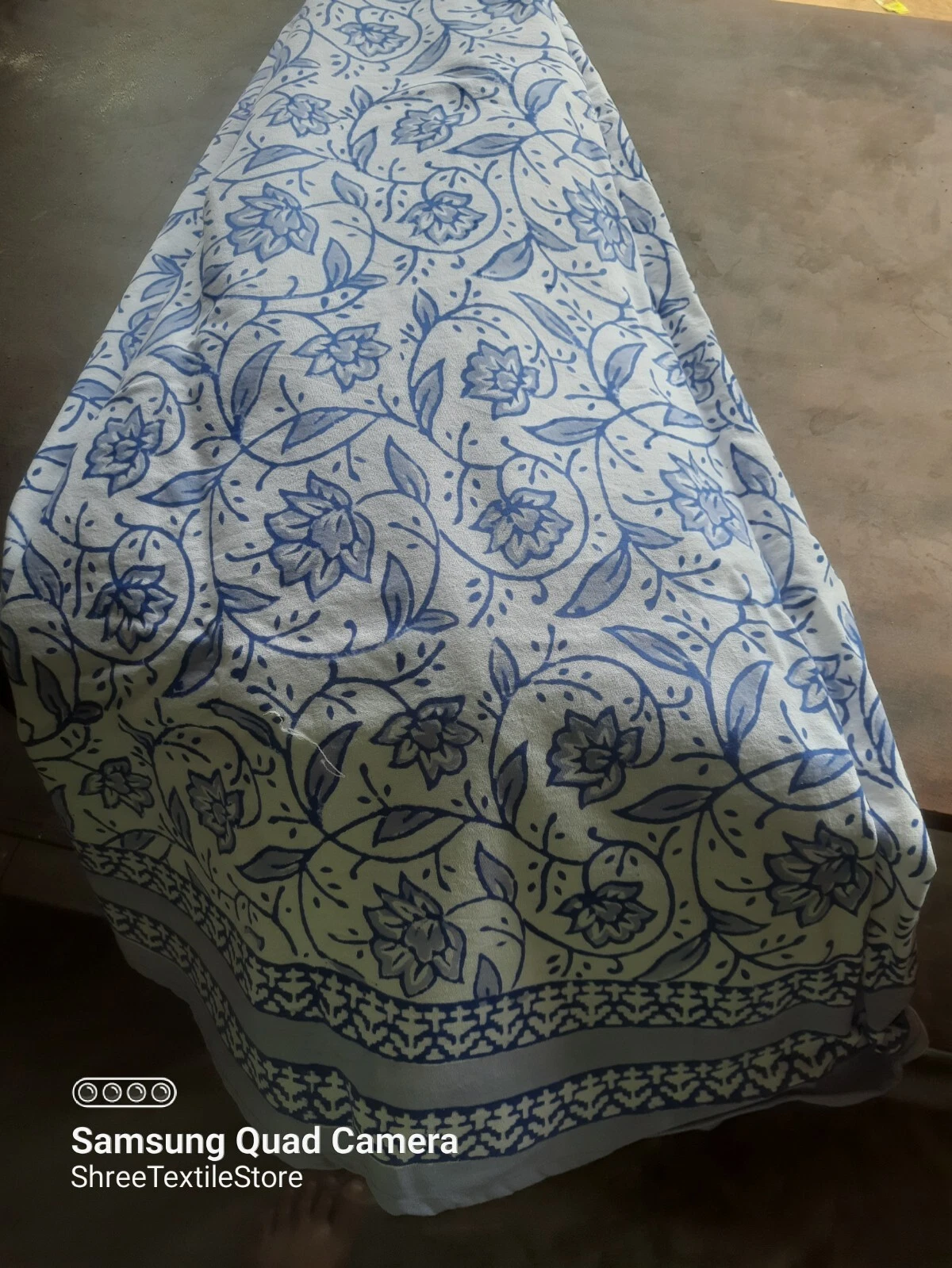 Art Deco Traditional White On Blue,Grey Colour Floral Design Cotton Round table cloth 90"x90"In ...