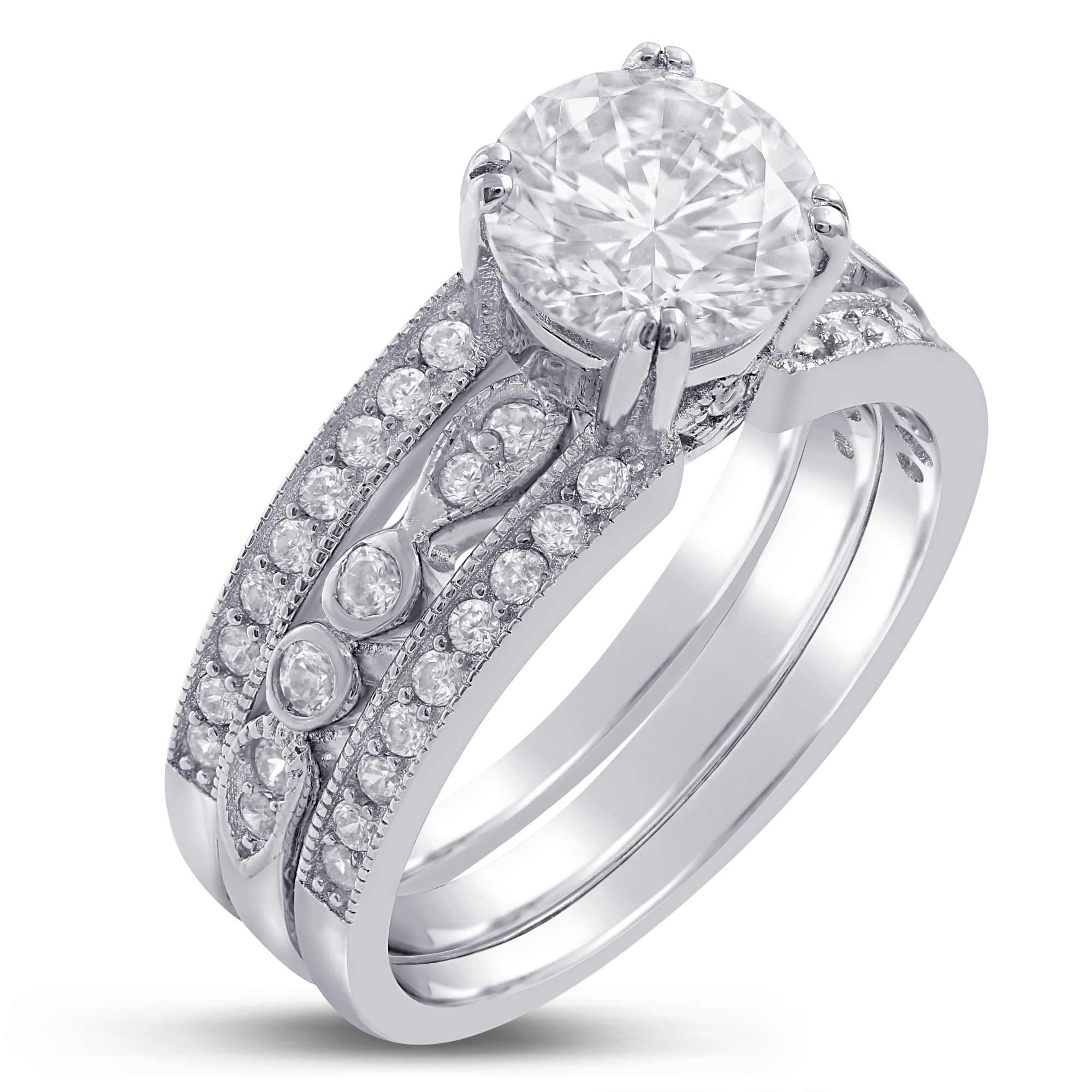 Art Deco Triple Shank Round Cut Diamond Engagement Ring R247 - Walmart.com