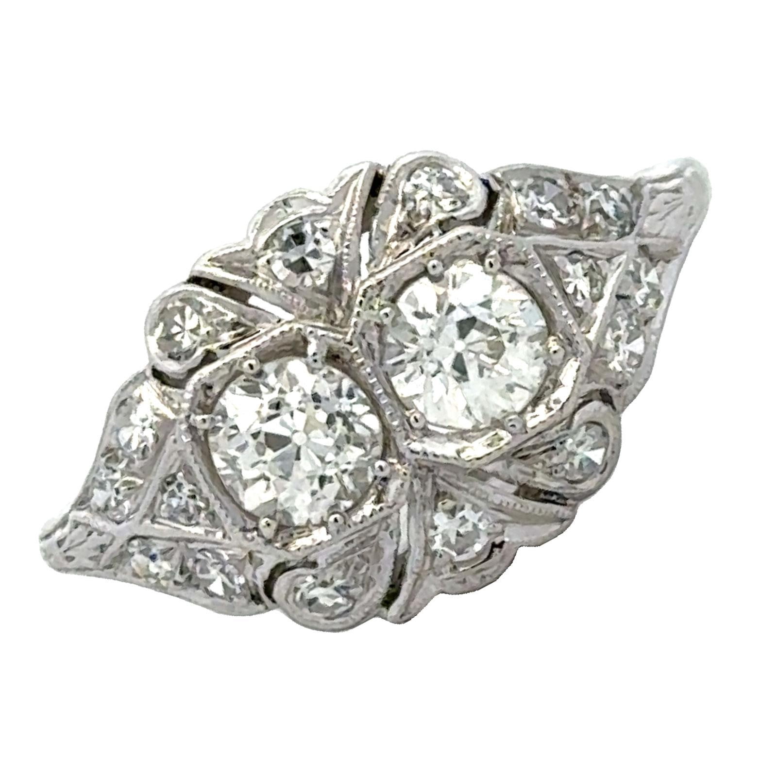 Art Deco Two Stone Cocktail Women's Engagement Ring, European Vintage ...