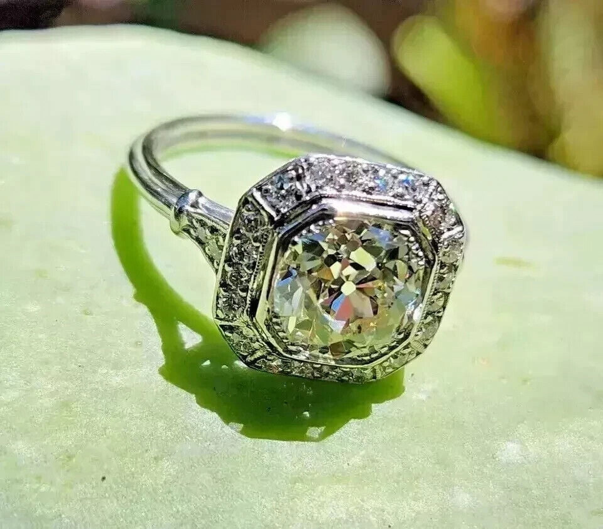 Art Deco Vintage Round Cut Lab Created Diamond 14K White Gold Plated ...