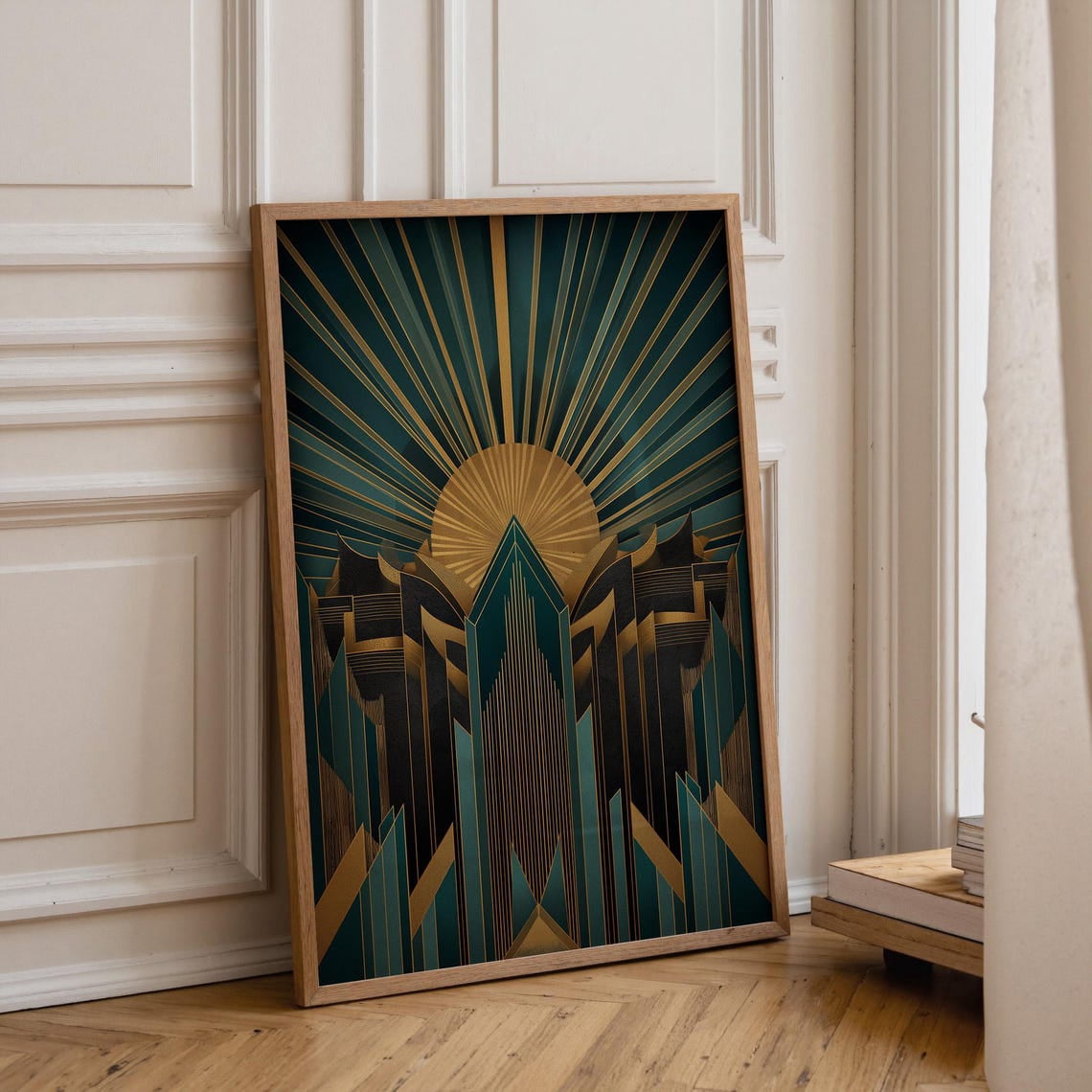 Art Deco Wall Art Geometric Sunburst Emerald & Gold Modern Home Décor ...