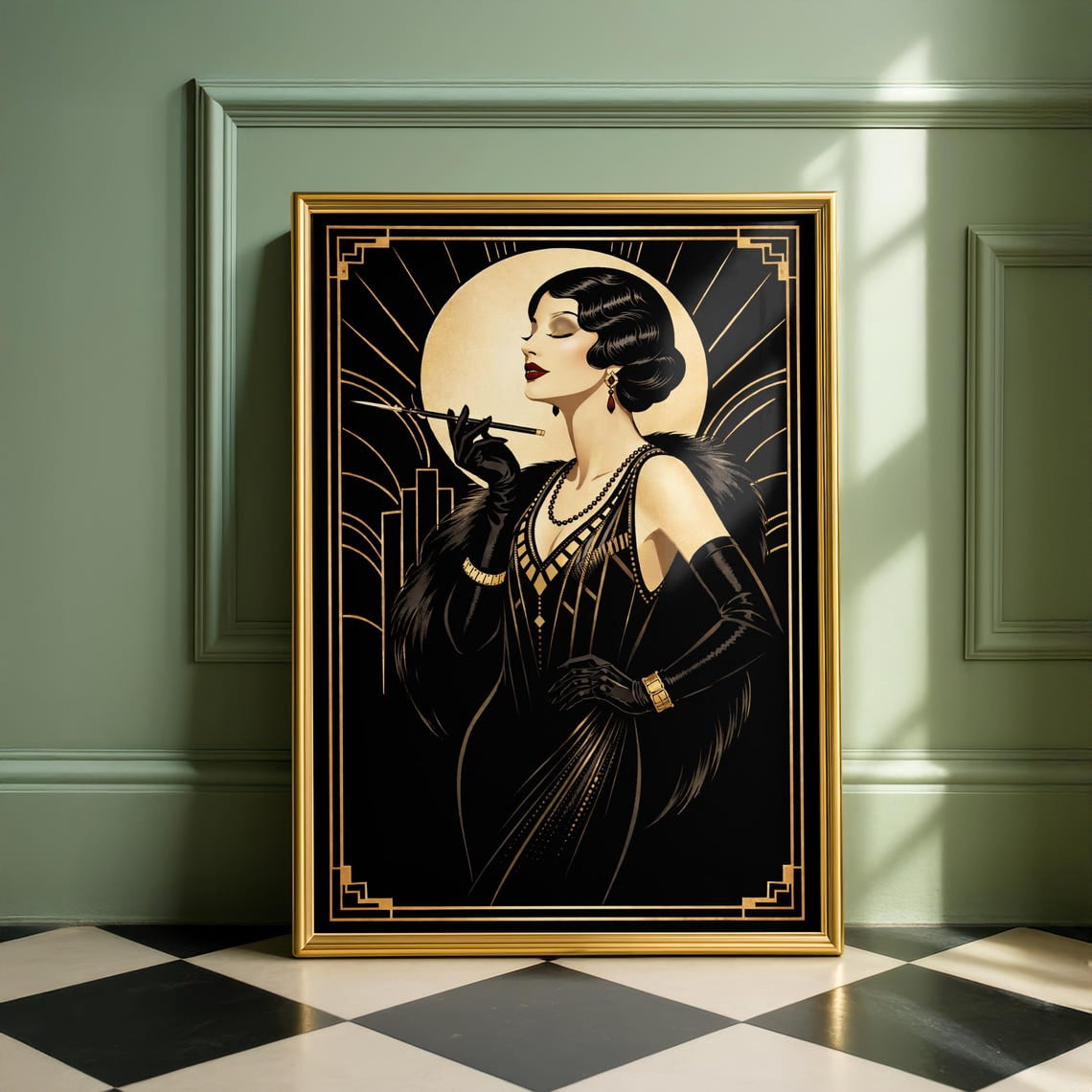 Art Deco Woman 1920s Black and Gold Glamour Poster Unframed Paper Print ...