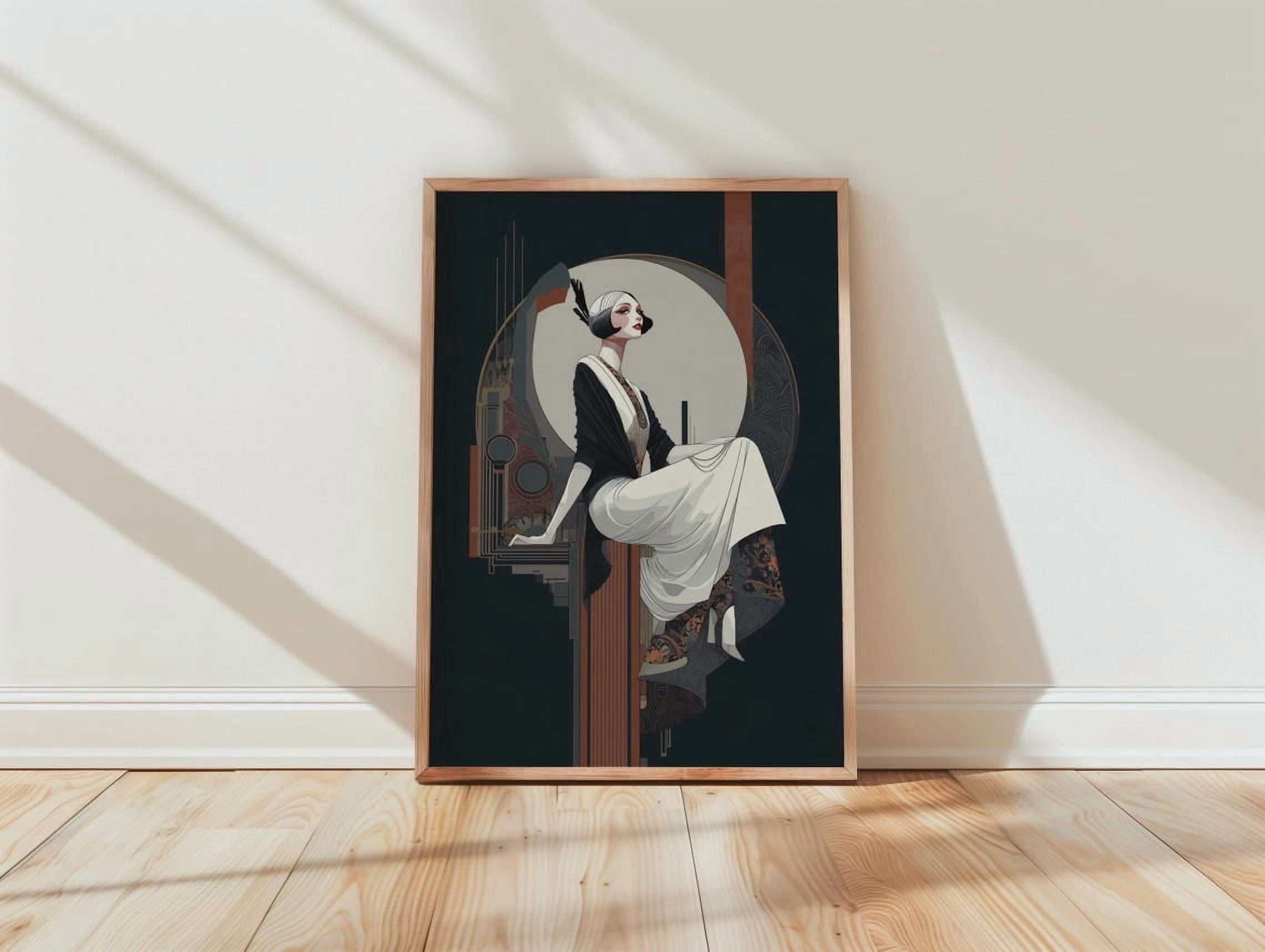 Art Deco Woman Print, Black White Terracotta Vintage Style Wall Art ...