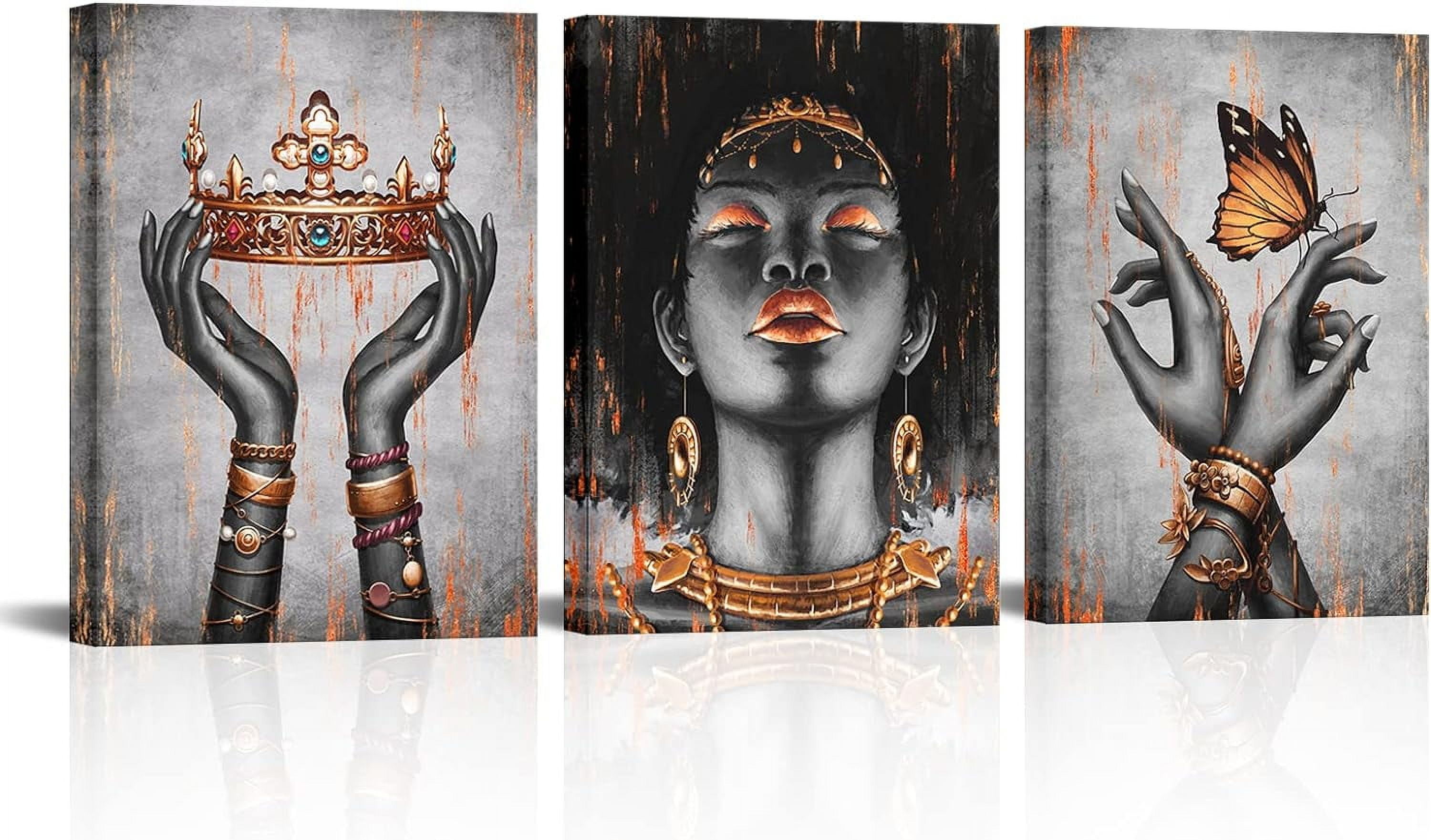 Art Decor African American Canvas Wall Art Orange and Black Woman Portrait Fashion Black Girl ...