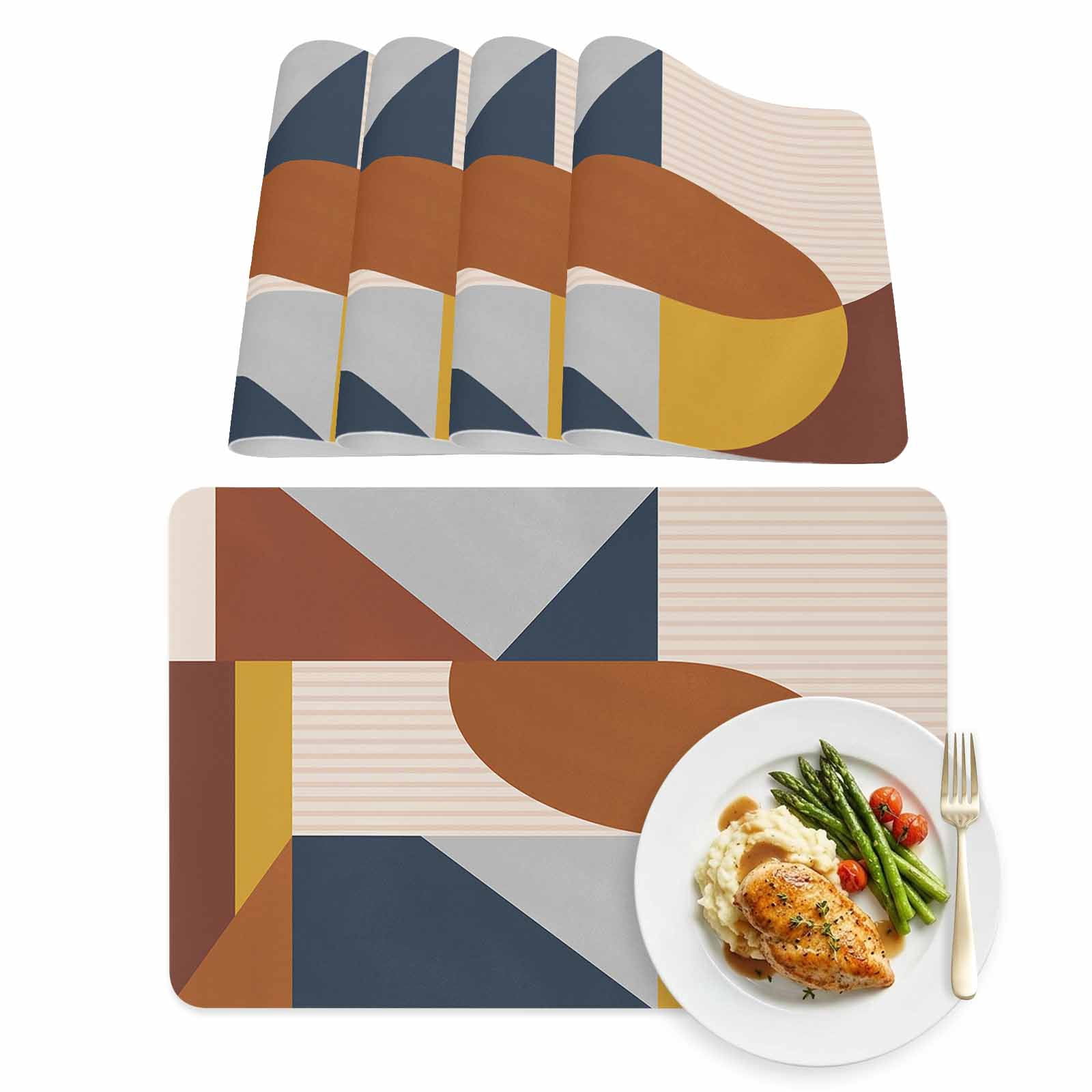 Art Decor Leather Placemats Set of 4, 12x18 Inch, Mid-Century Modern ...