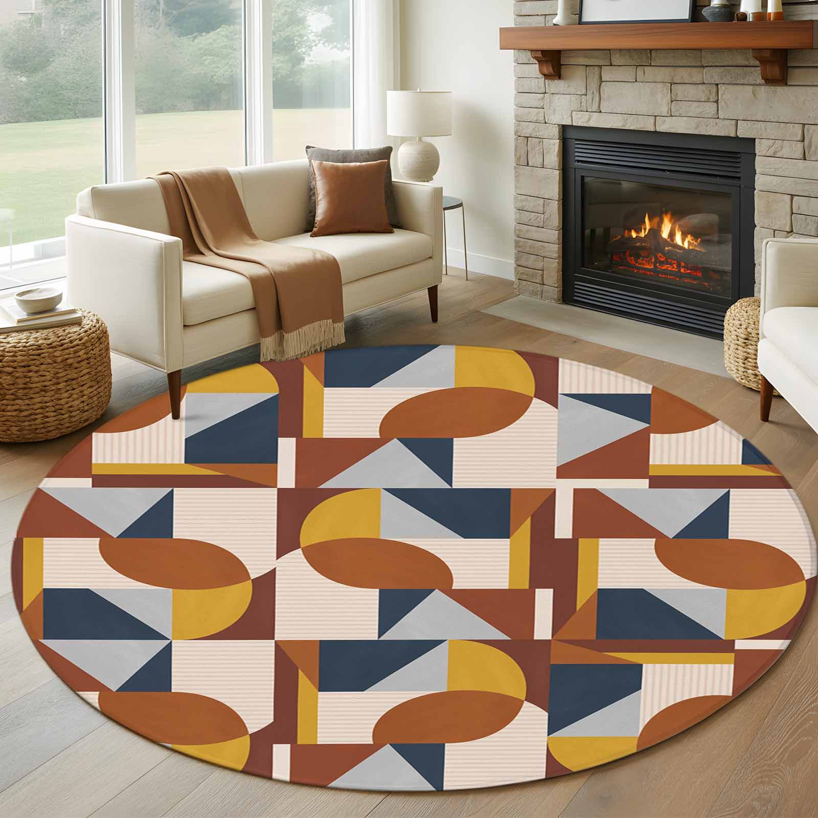 Art Decor Round Rugs for Living Room 5ft Mid-Century Modern Abstract ...