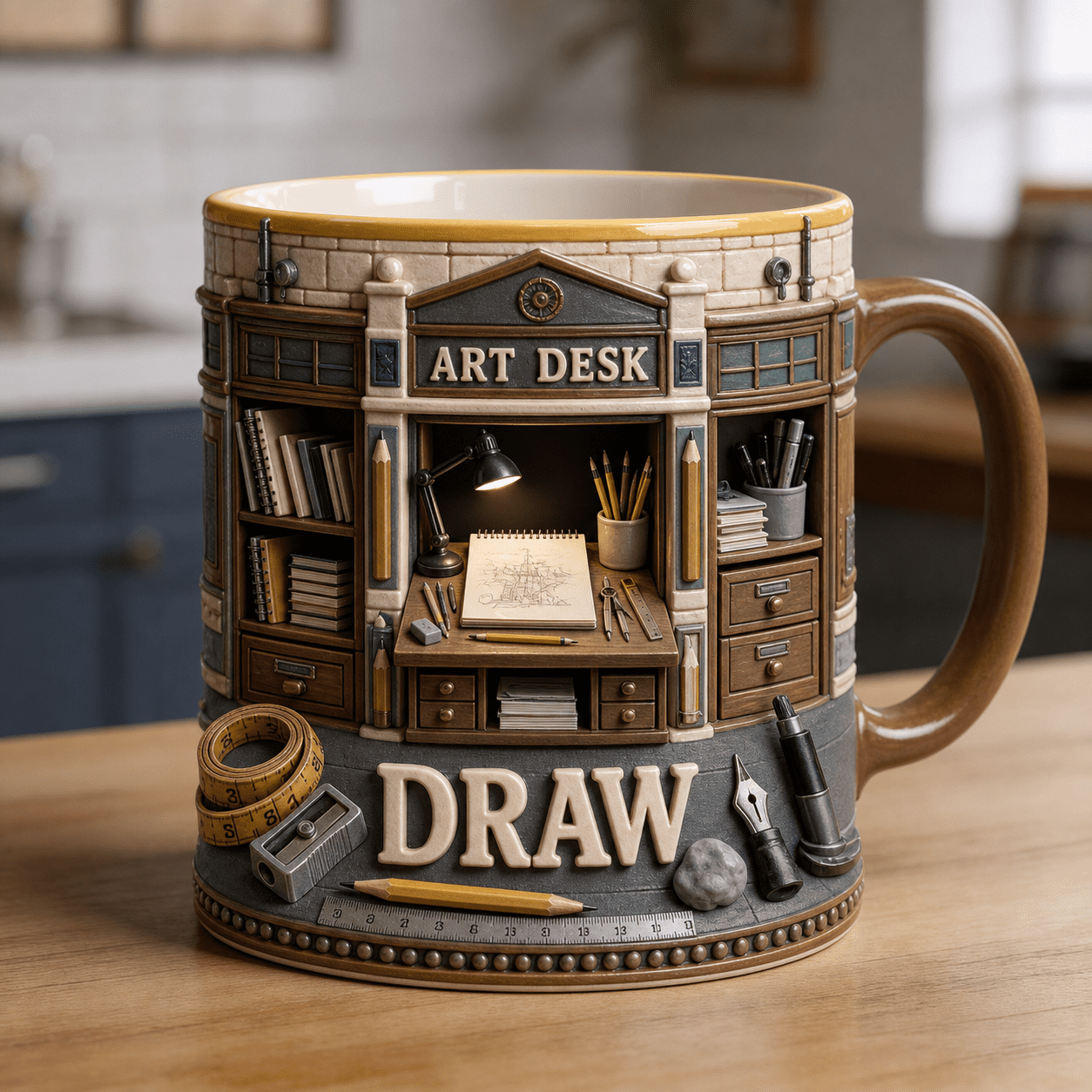 Art Desk Mug 3D Effect Drawing Tools Coffee Cup for Artists, Sketchers ...