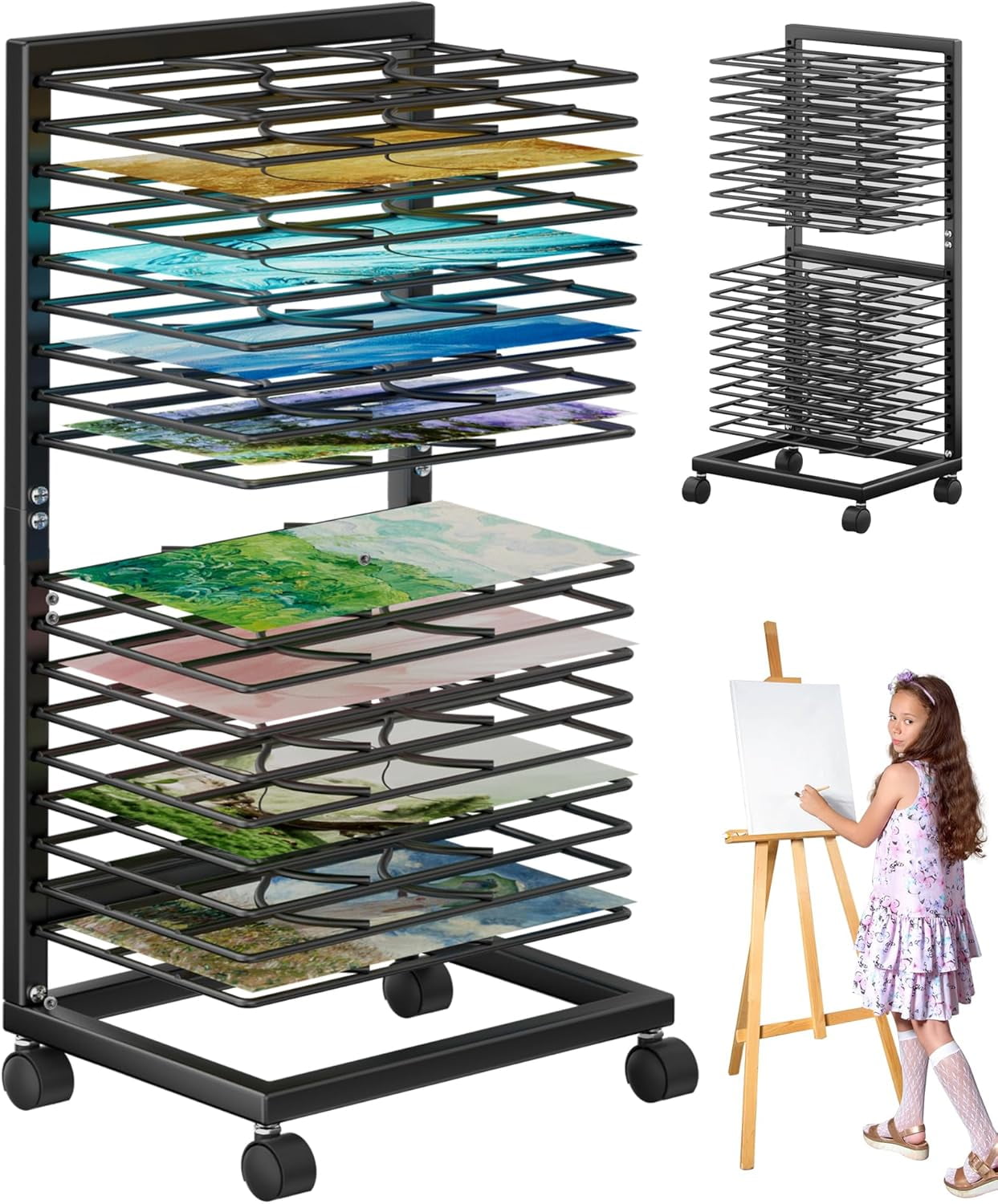 Art Drying Rack for Classroom,18 Removable Shelves, Painting Drying ...