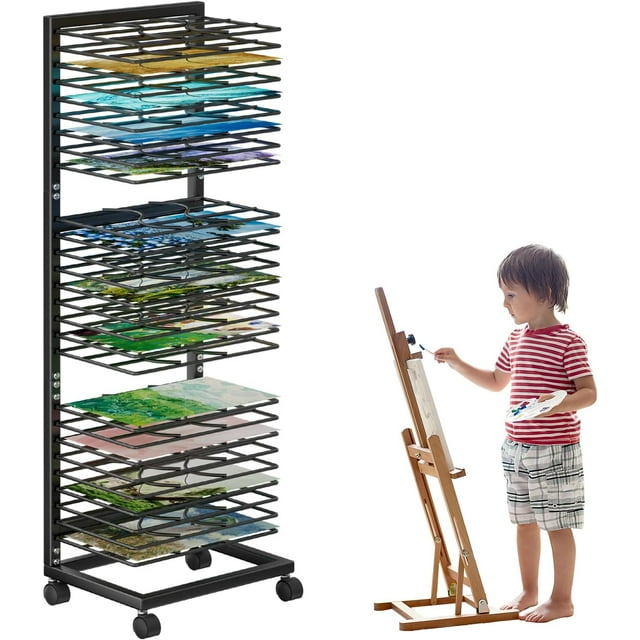Art Drying Rack, Paint Drying Rack with 27 Removable Shelves, Lockable ...