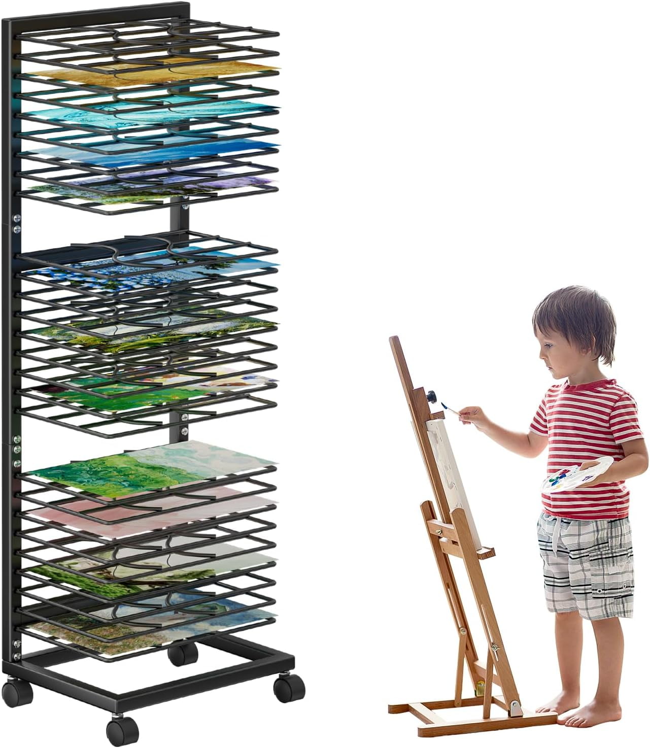 Art Drying Rack, Paint Drying Rack with 27 Removable Shelves, Lockable ...