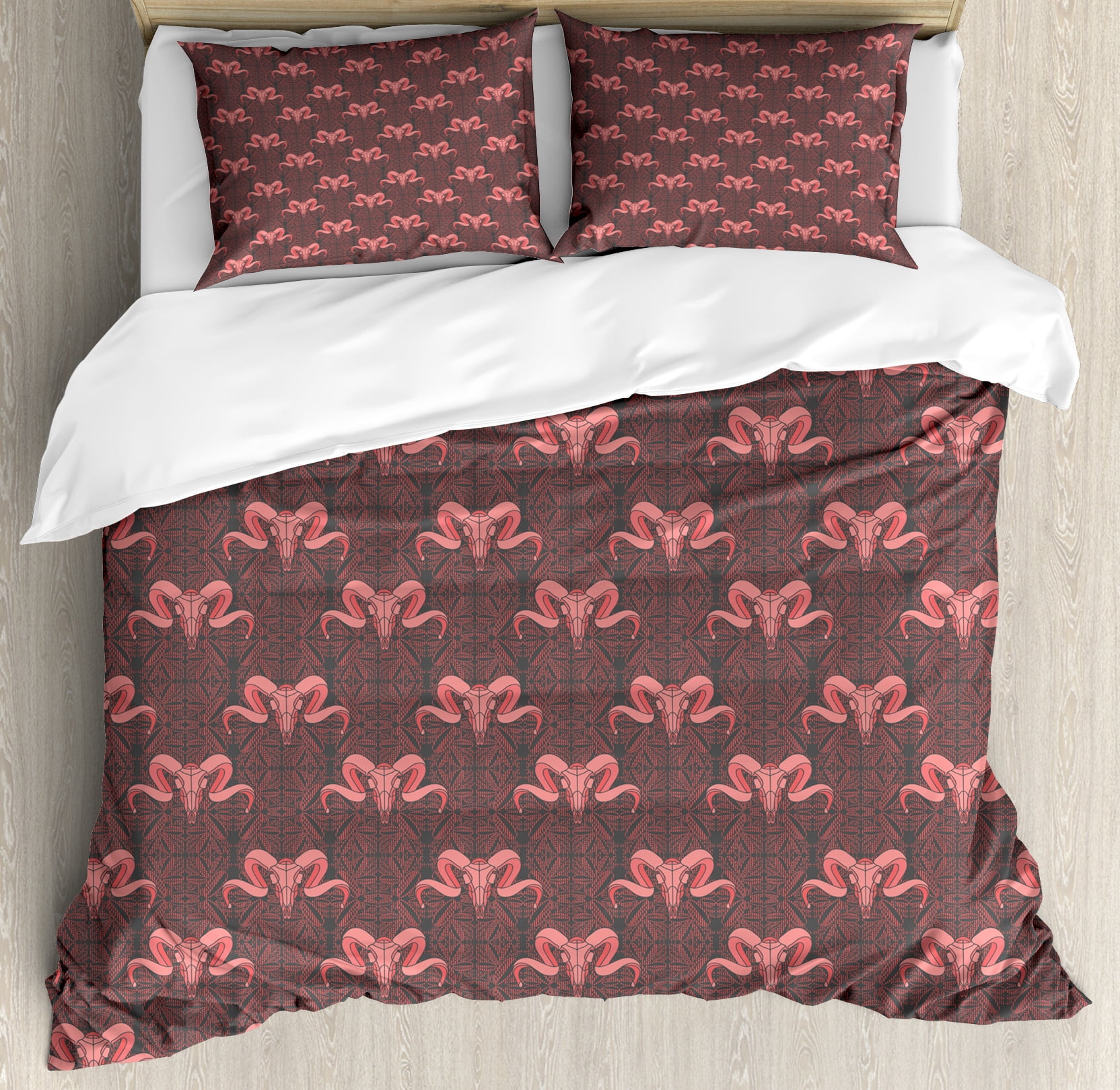 Art Duvet Cover Set, Concept of Animal Skeleton Heads Graphical Ornate ...