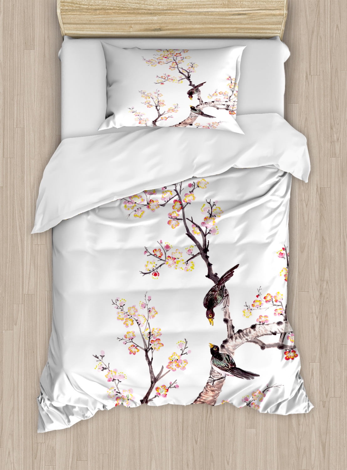 Art Duvet Cover Set Twin Size, Traditional Chinese Paint of Flowers ...