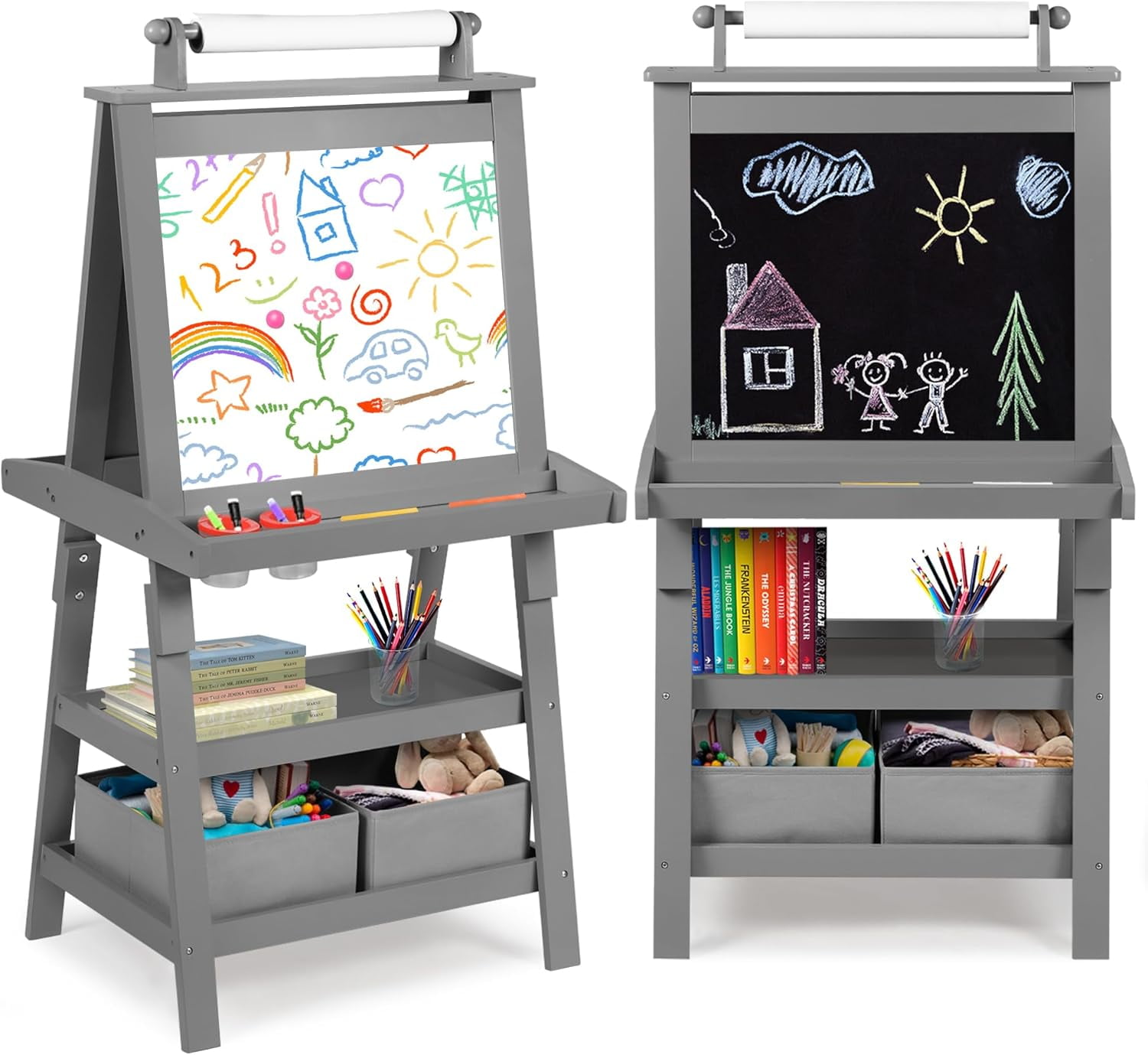 Art Easel for Kids, 3 in 1 Wooden Toddler Easel w/Magnetic Whiteboard ...