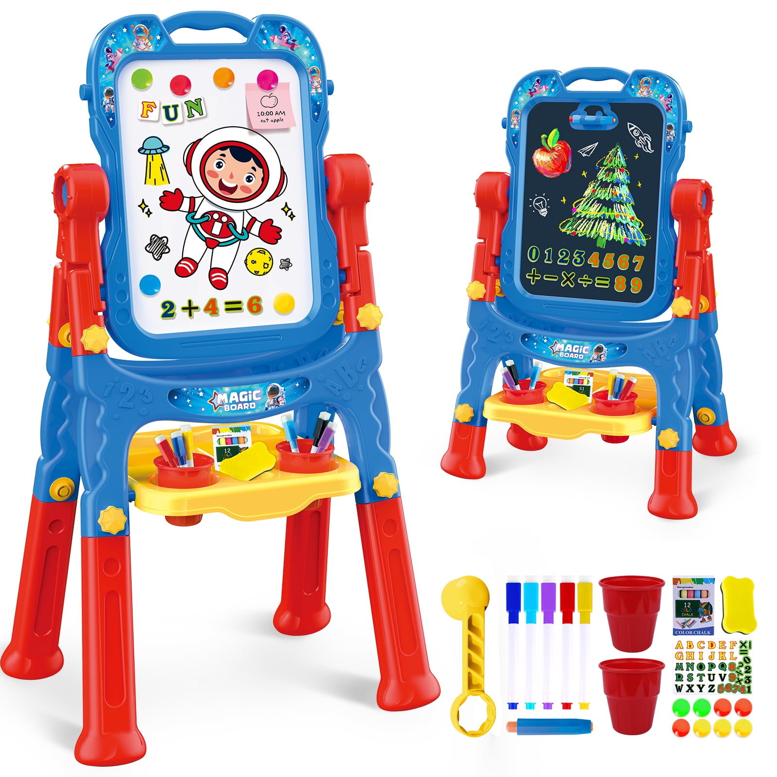 Art Easel for Kids - Adjustable Double-Sided Rotatable Magnetic White ...