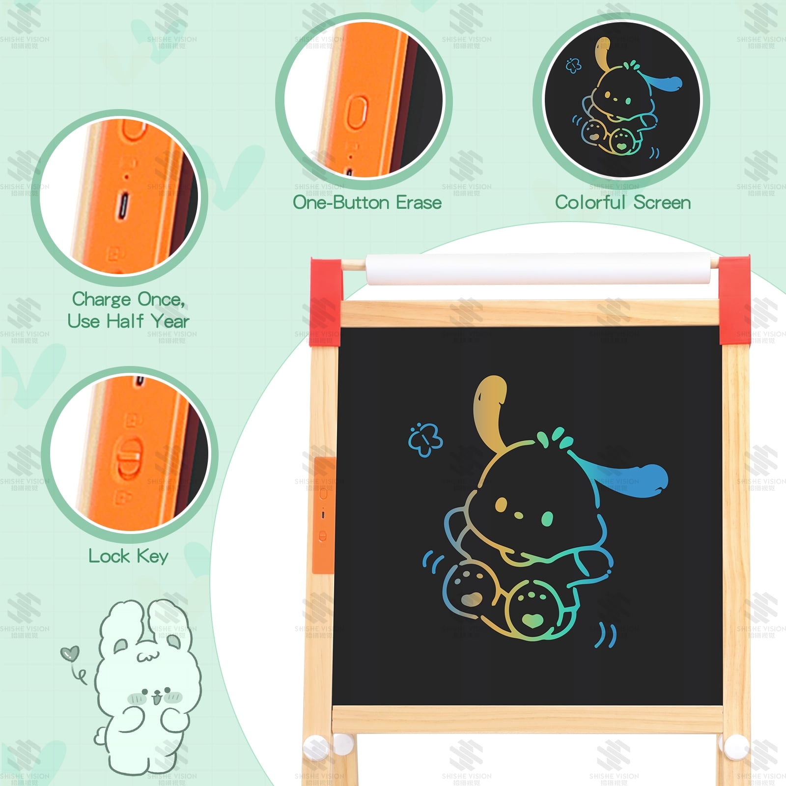 Art Easel for Kids, LCD Easels w/Magnetic Whiteboard & Paper Roll, Dry ...