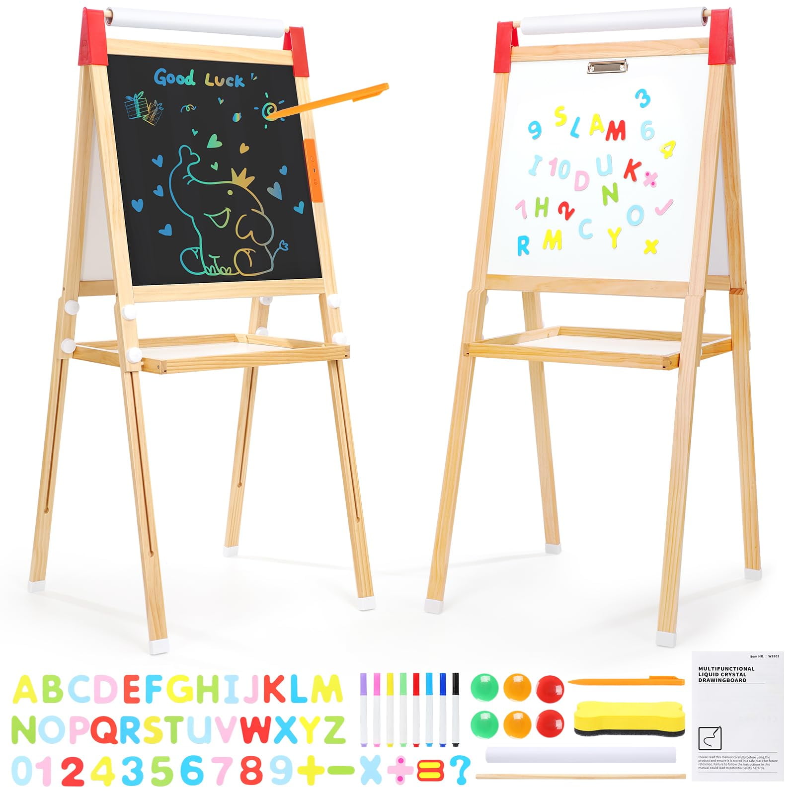 Art Easel for Kids-LCD Writing Tablet, Adjustable Standing Easels w/Magnetic Whiteboard & Paper ...