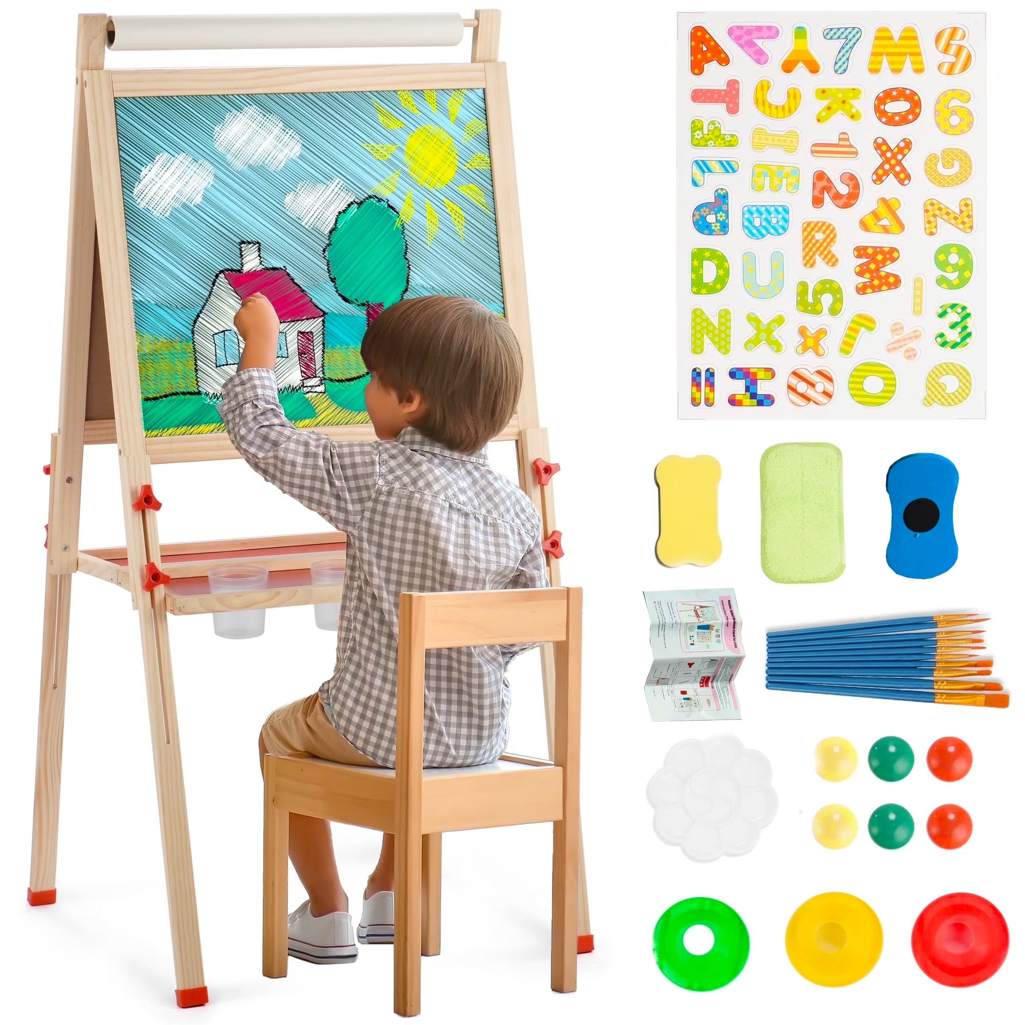 Art Easel for Kids with Paper Roll, Adjustable Double Side Art Drawing ...