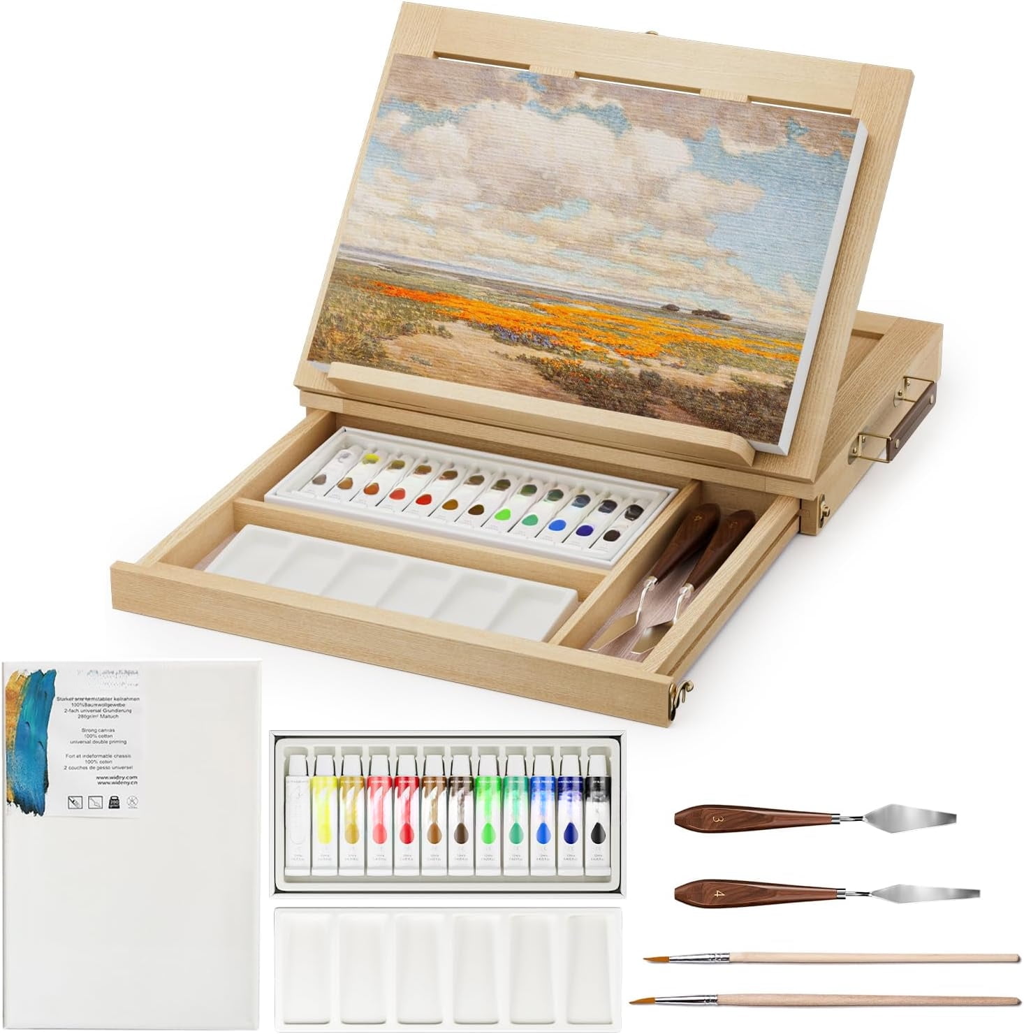 Art Easel for Painting, Tabletop Painting Easel Set for Kids, Pine-Wood ...